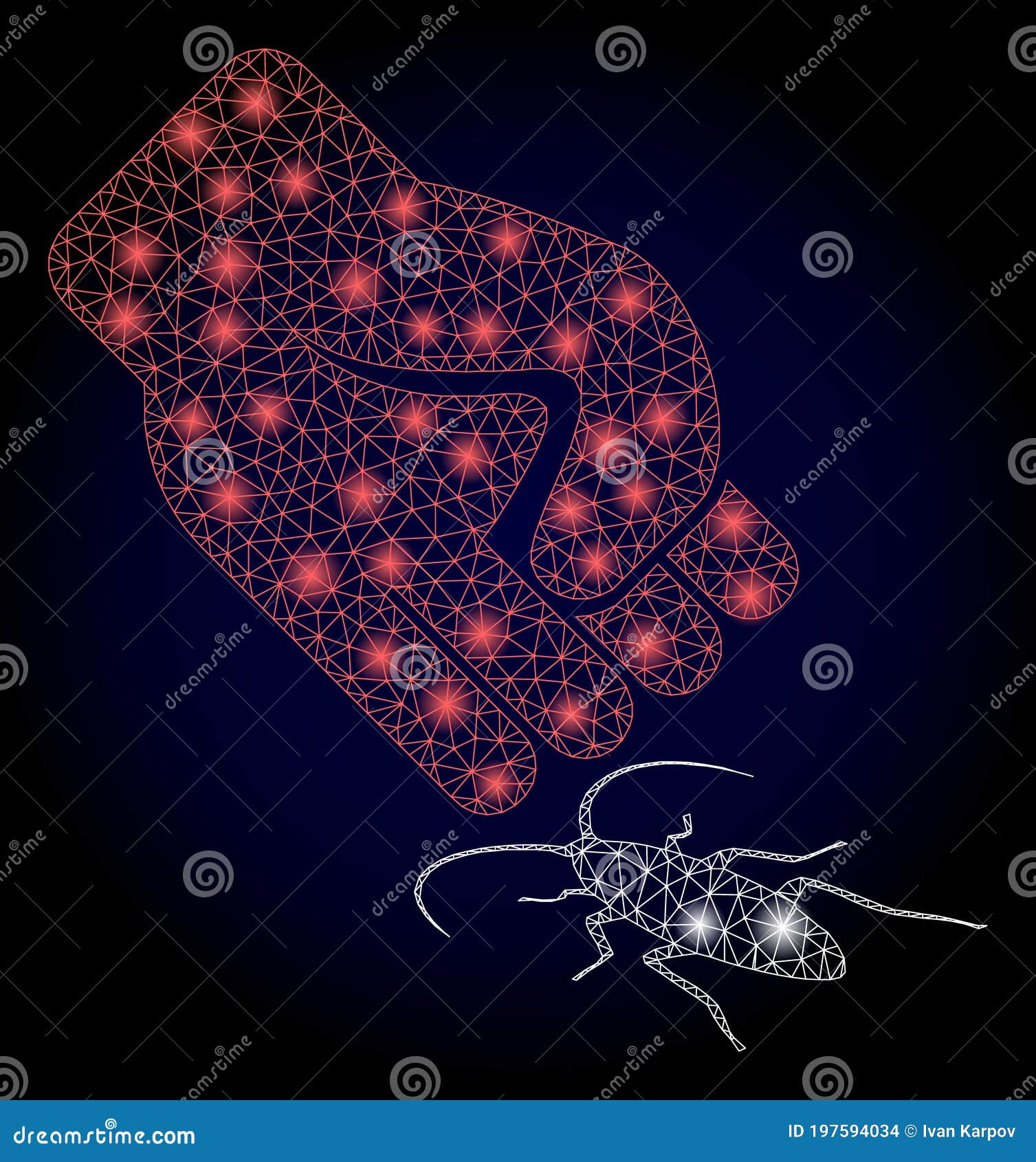 Bright Polygonal Mesh Cockroach Punch with Light Spots Stock Vector ...