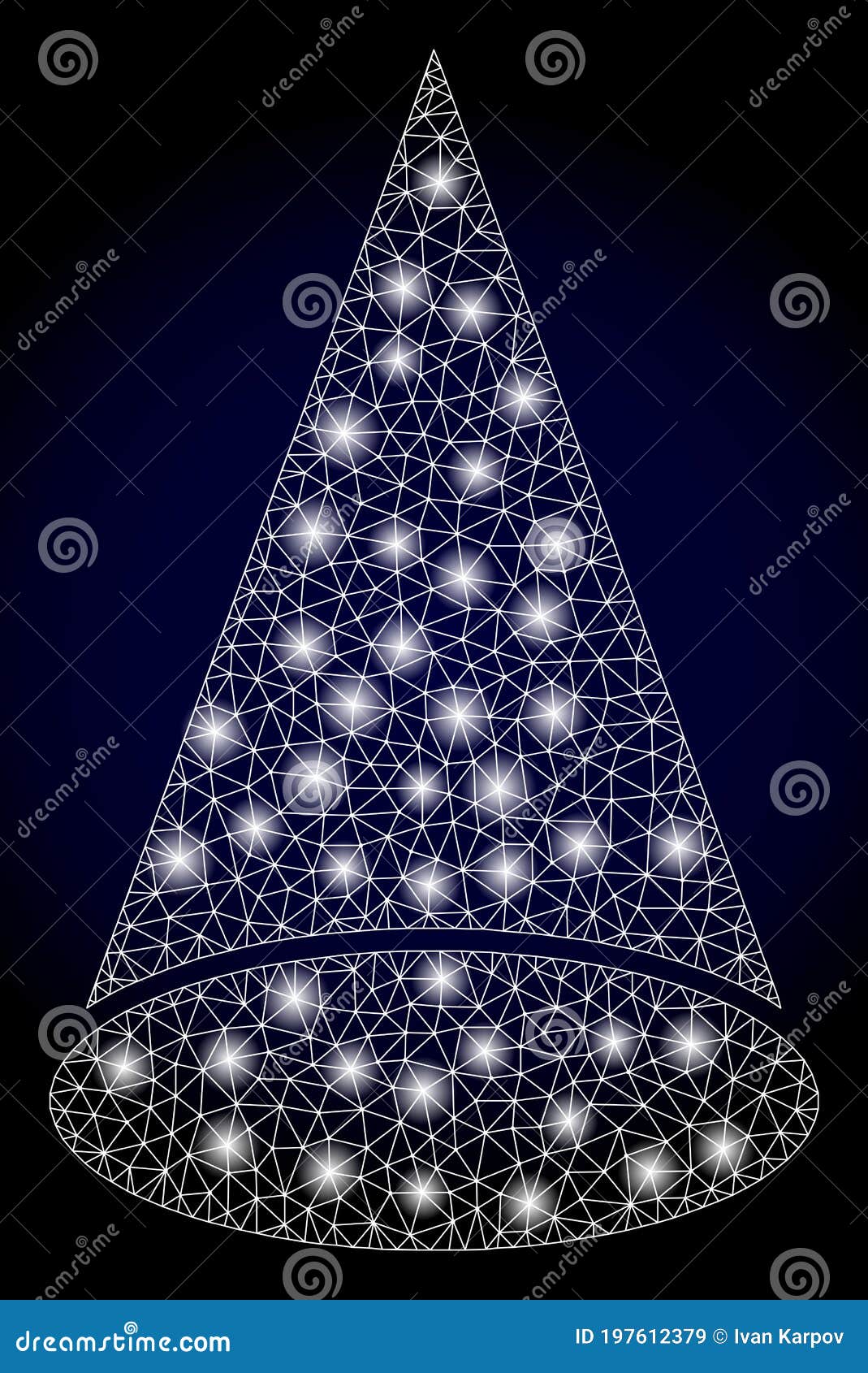 Bright Polygonal Mesh Cone Figure with Light Spots Stock Vector ...