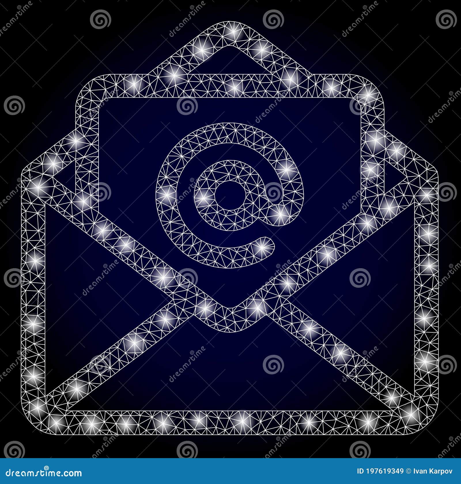 Bright Polygonal Mesh Open Email with Glare Spots Stock Vector ...