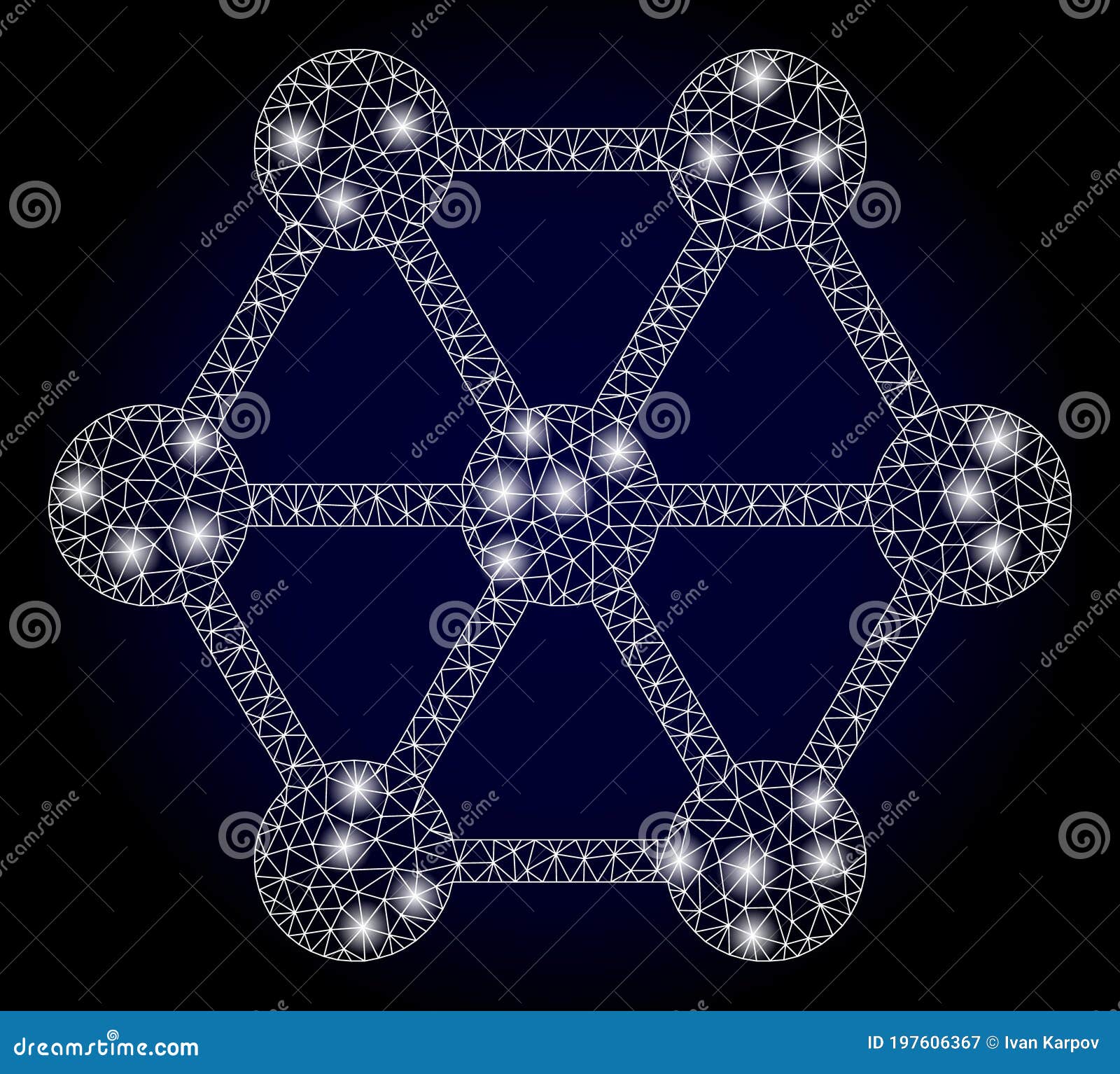 Bright Polygonal Network Node Connections with Glare Spots Stock Vector ...