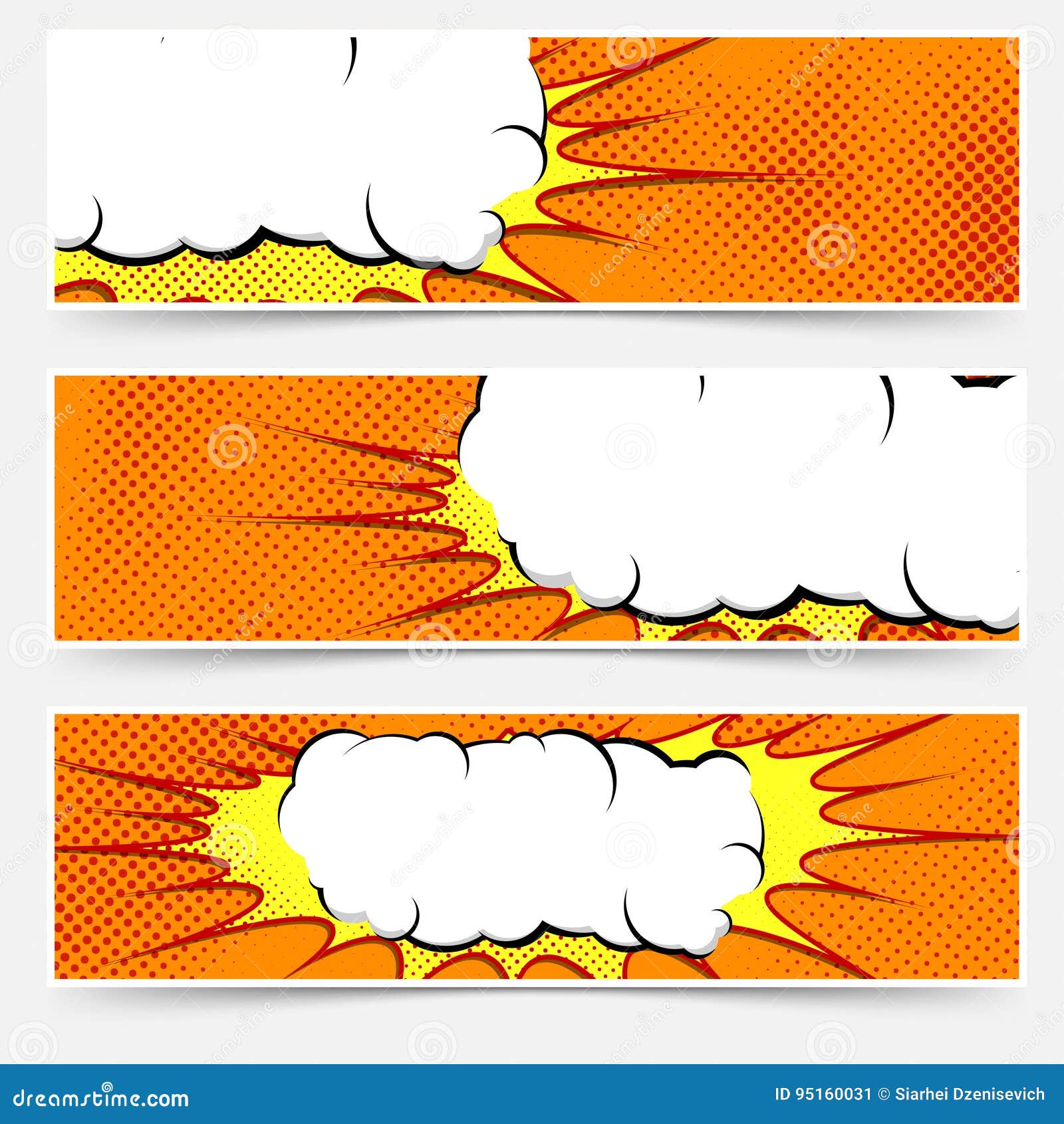 Bright Pop Art Style Orange Dotted Header Collection with Cloud Stock ...
