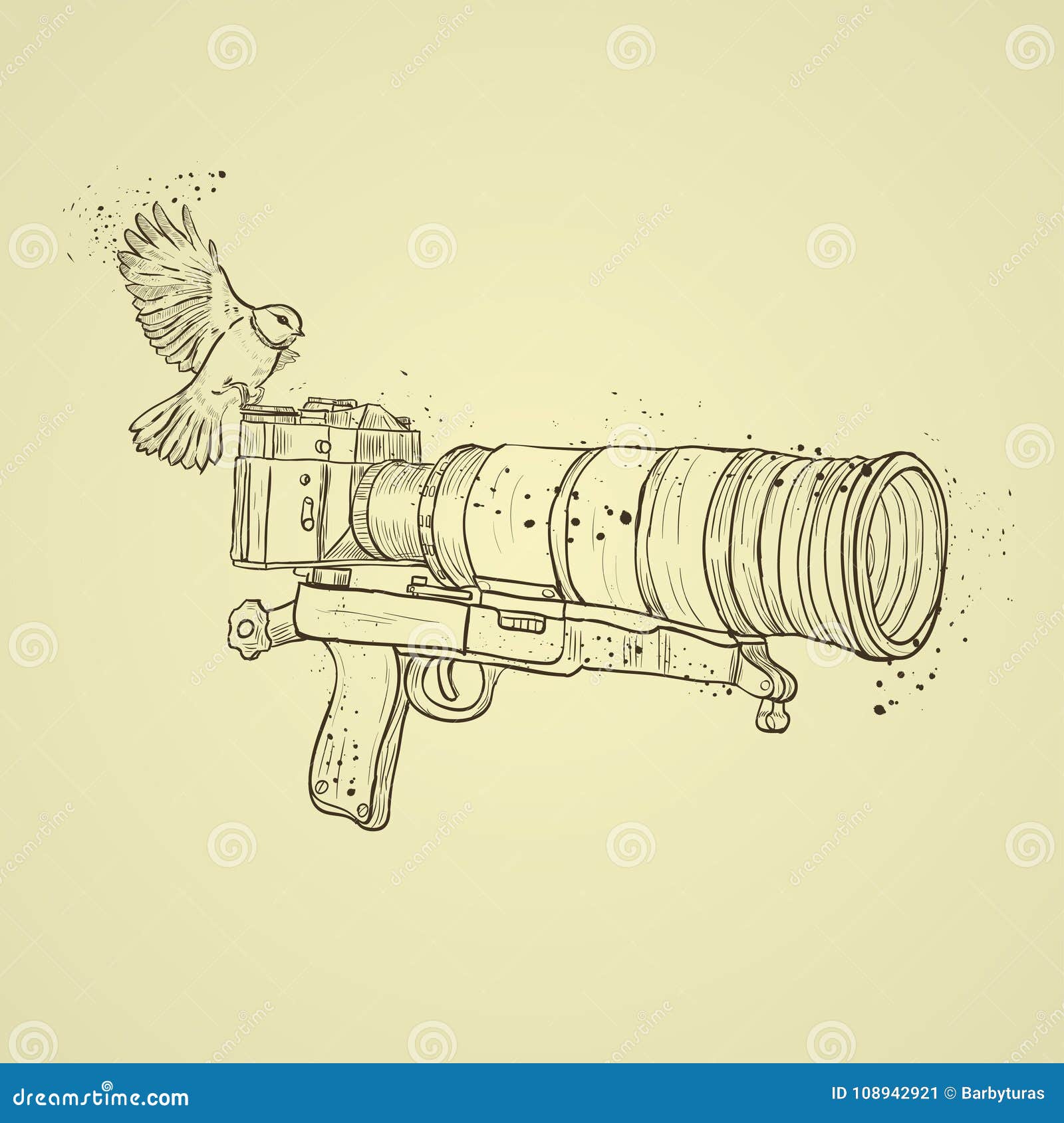 Bright Poster with Image of a Camera and Bird. Vector Illustration ...