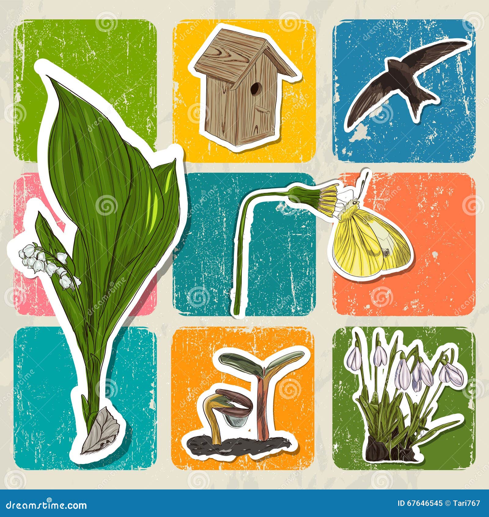 Bright Poster with Spring Elements. Stock Vector - Illustration of ...