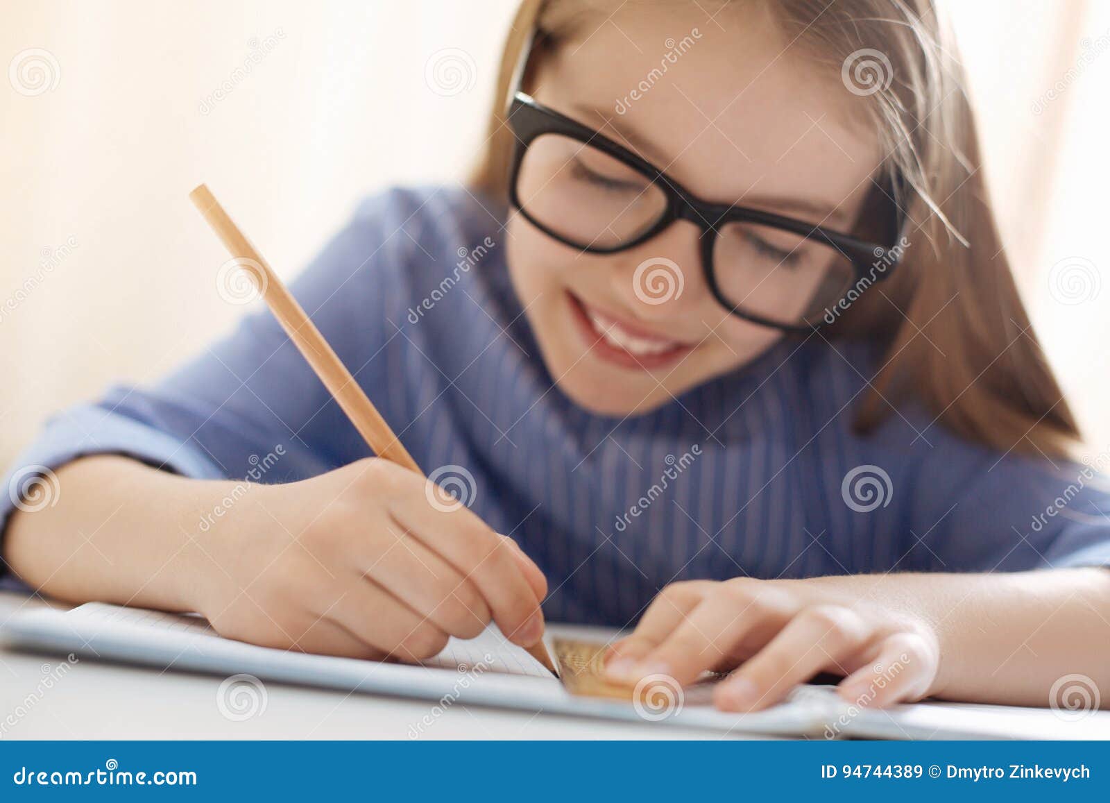 Bright Productive Child Carefully Drawing Lines Stock Image - Image of ...