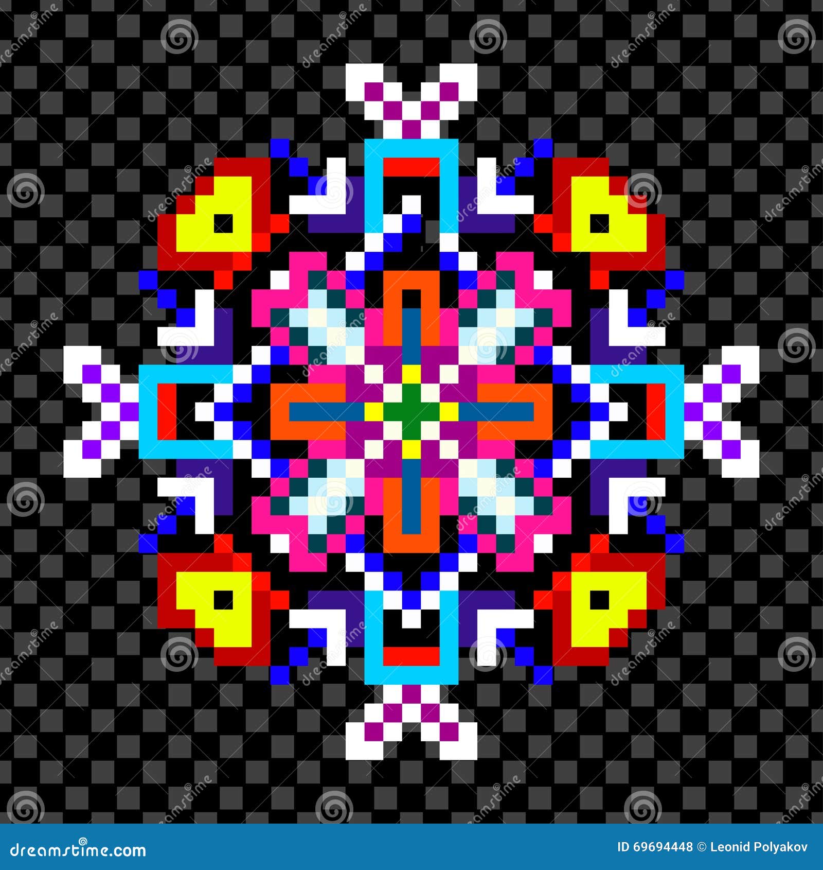 Mandala Of Pixels On A Black Background Symbols Collection Cartoon ...