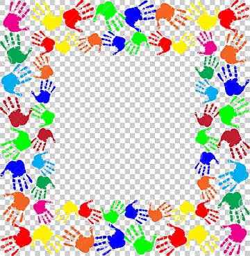 Multicolored Handprints Border Isolated on Transparent Backgroun Stock ...