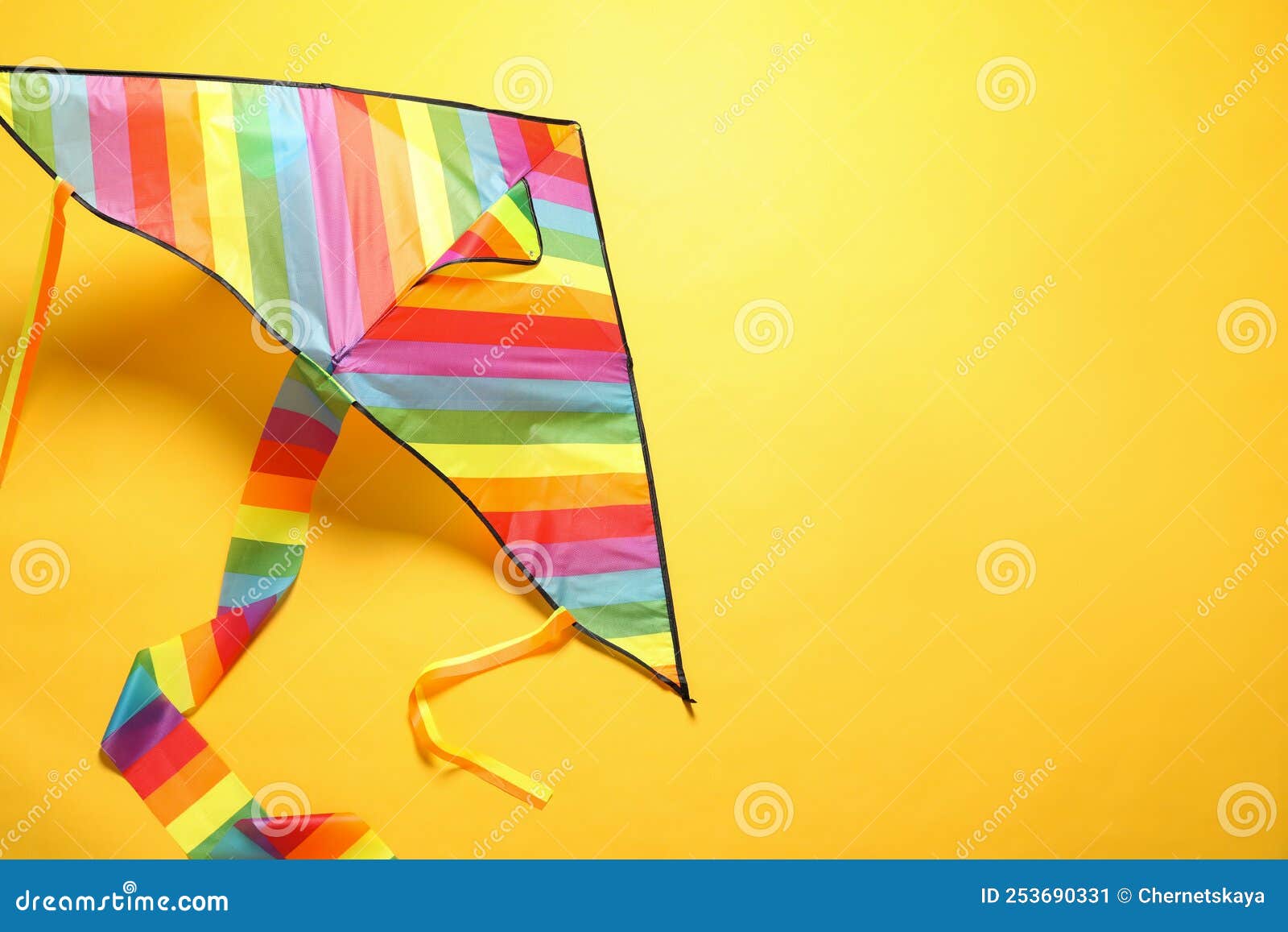 Bright Rainbow Kite on Yellow Background, Above View. Space for Text ...