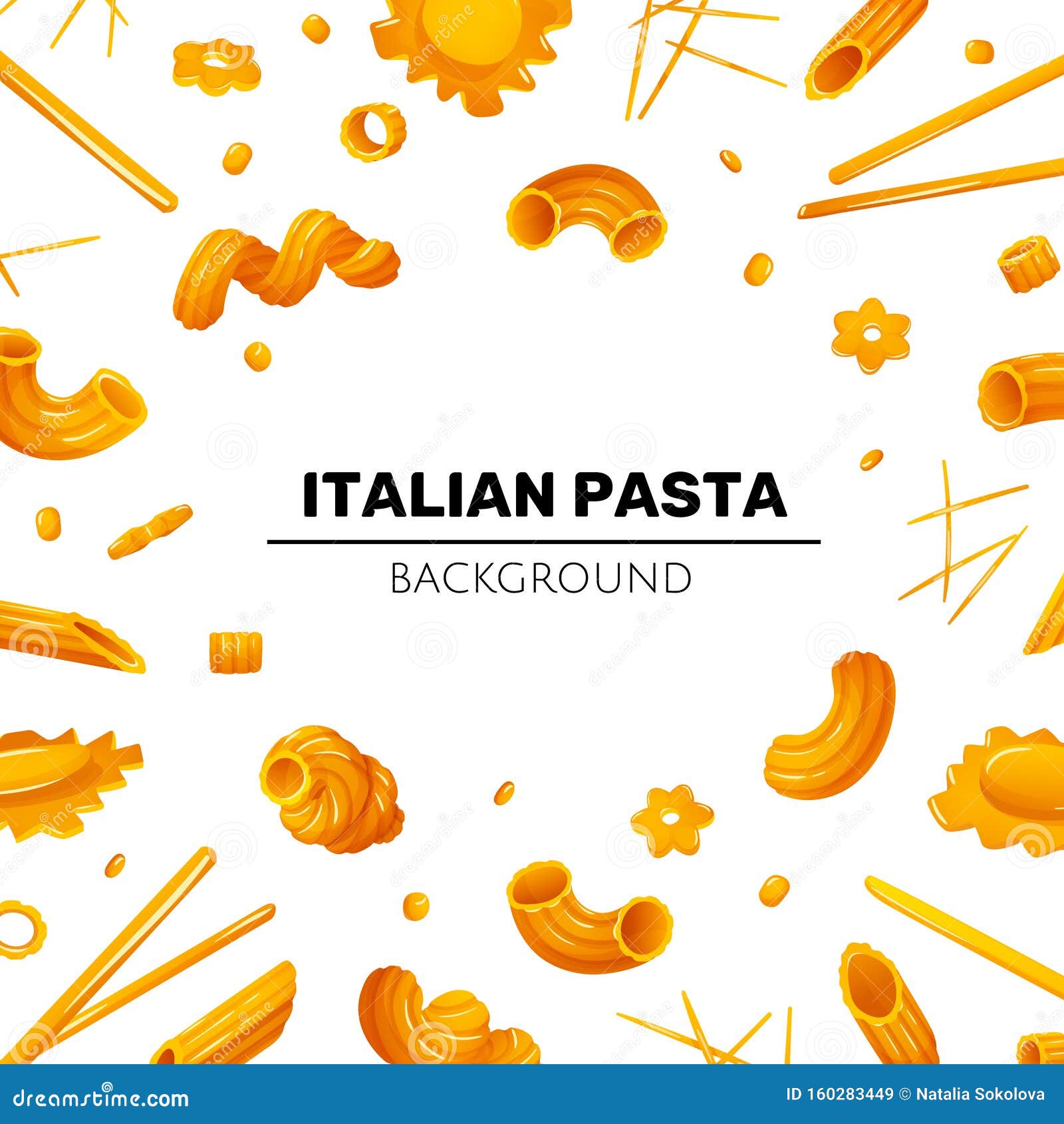 Bright Rame With Different Types Of Pasta Vector Illustration ...