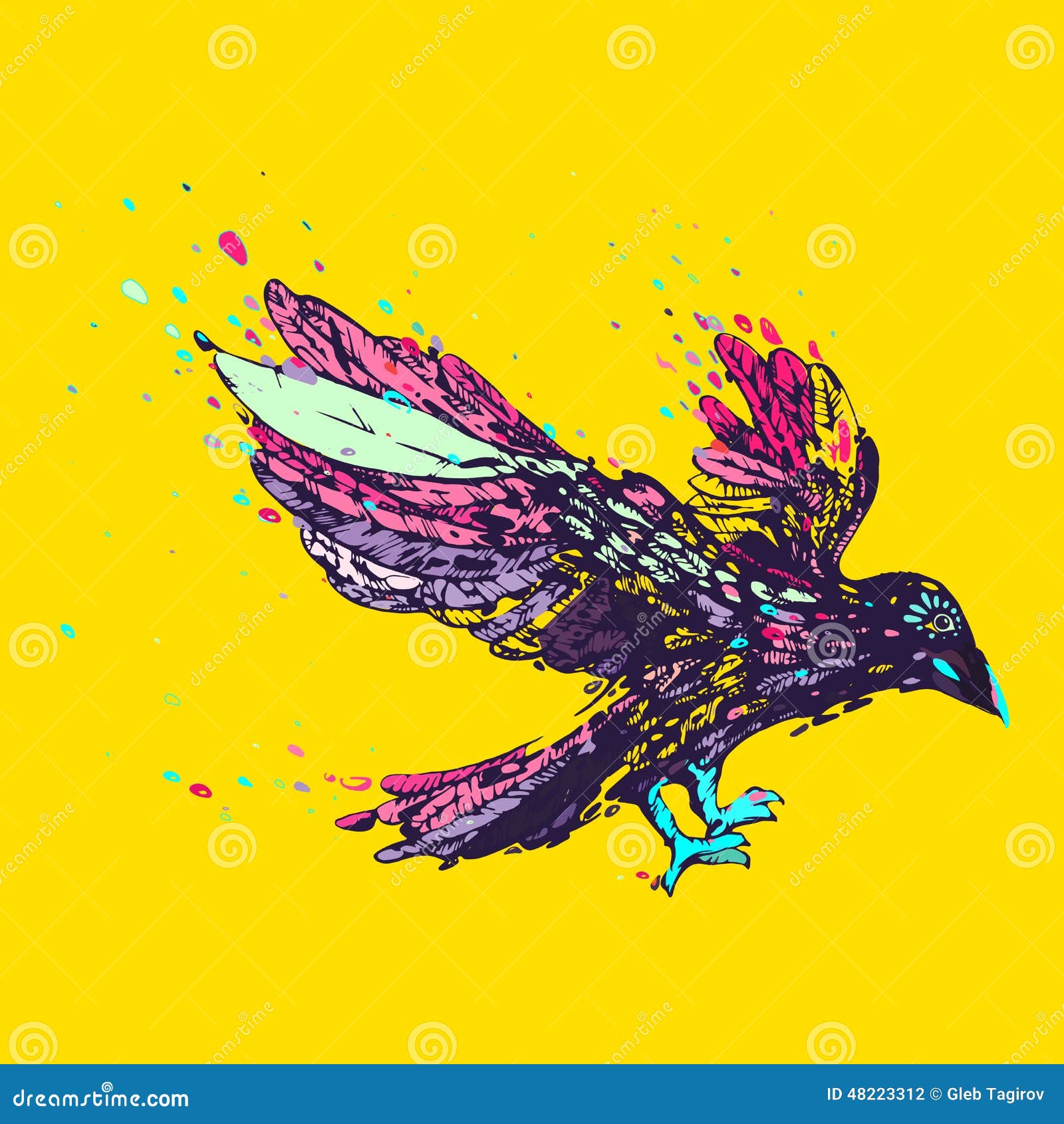 Bright raven stock vector. Illustration of animal, drawing - 48223312