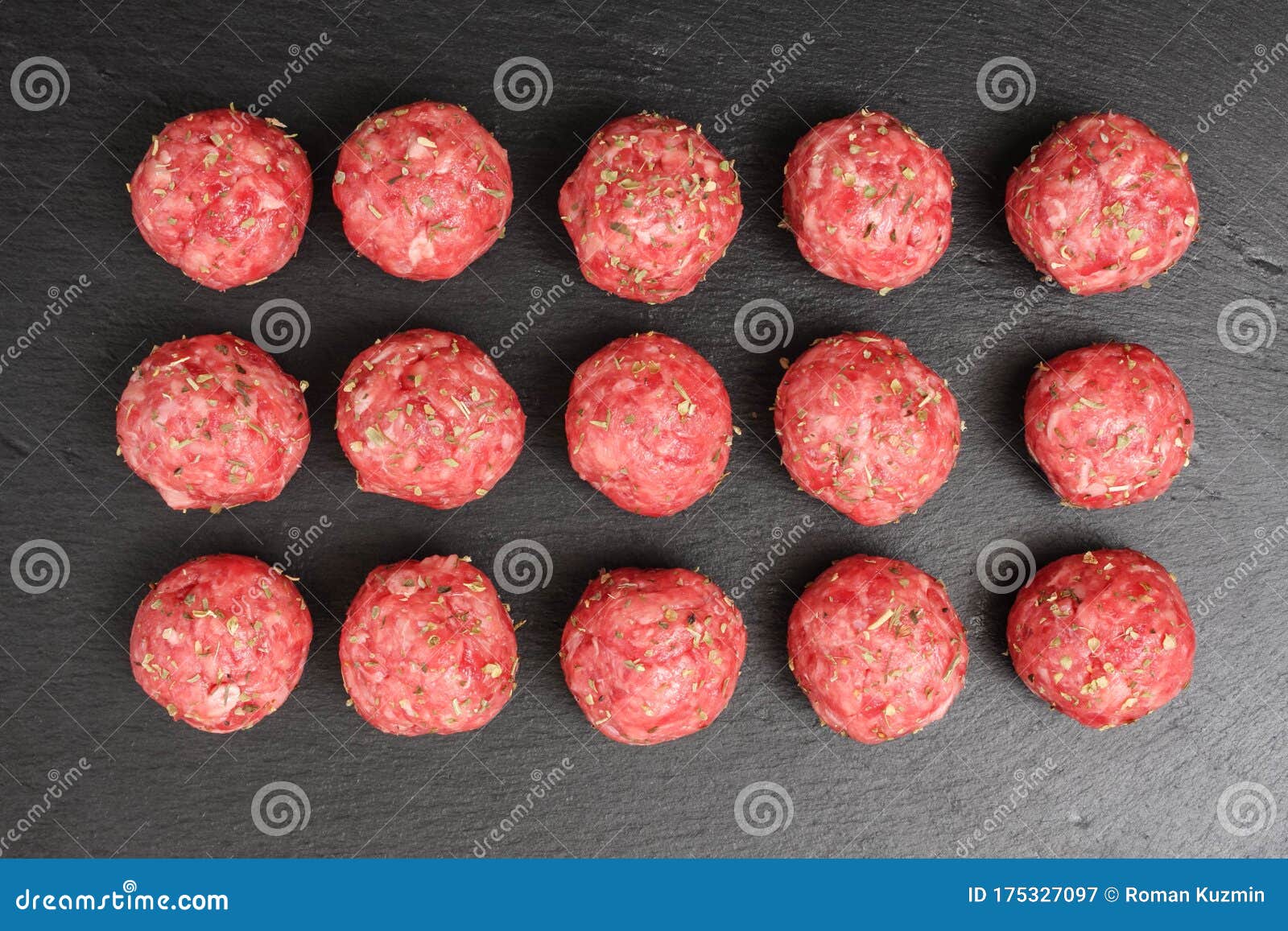 Bright Raw Meatballs on the Background of Dark Basalt Plate Stock Image ...
