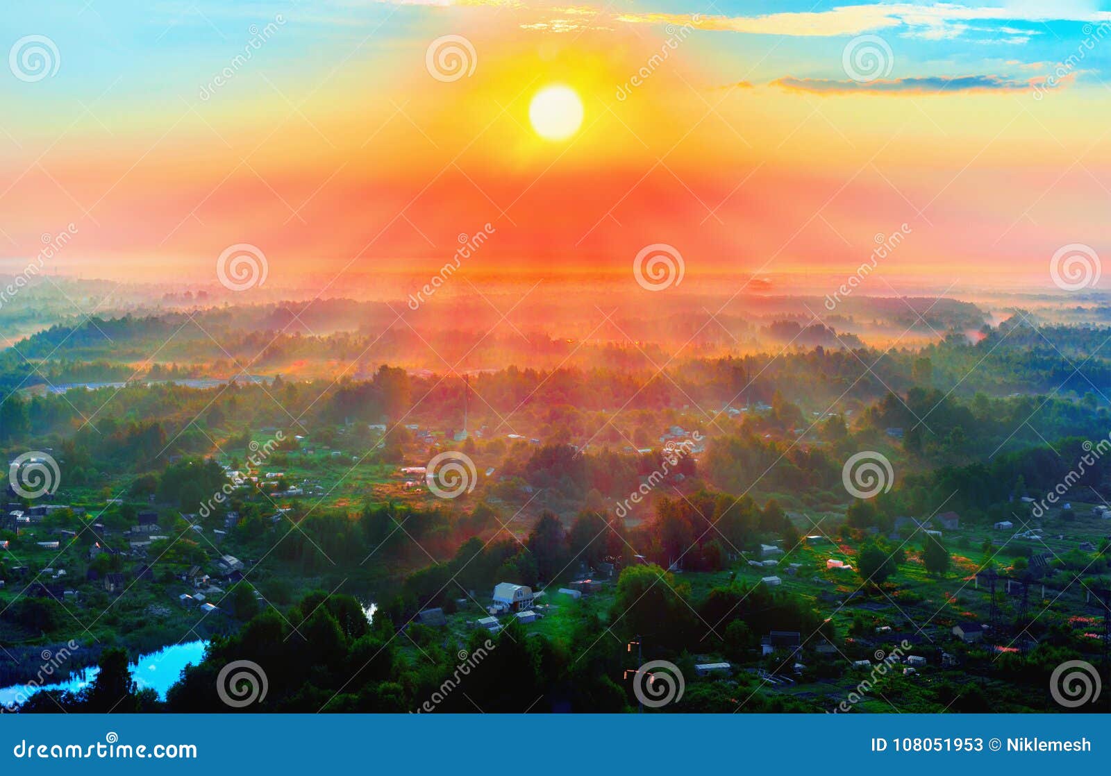 Bright Rays of Dawn Over the Suburbs, Top View Stock Image - Image of ...