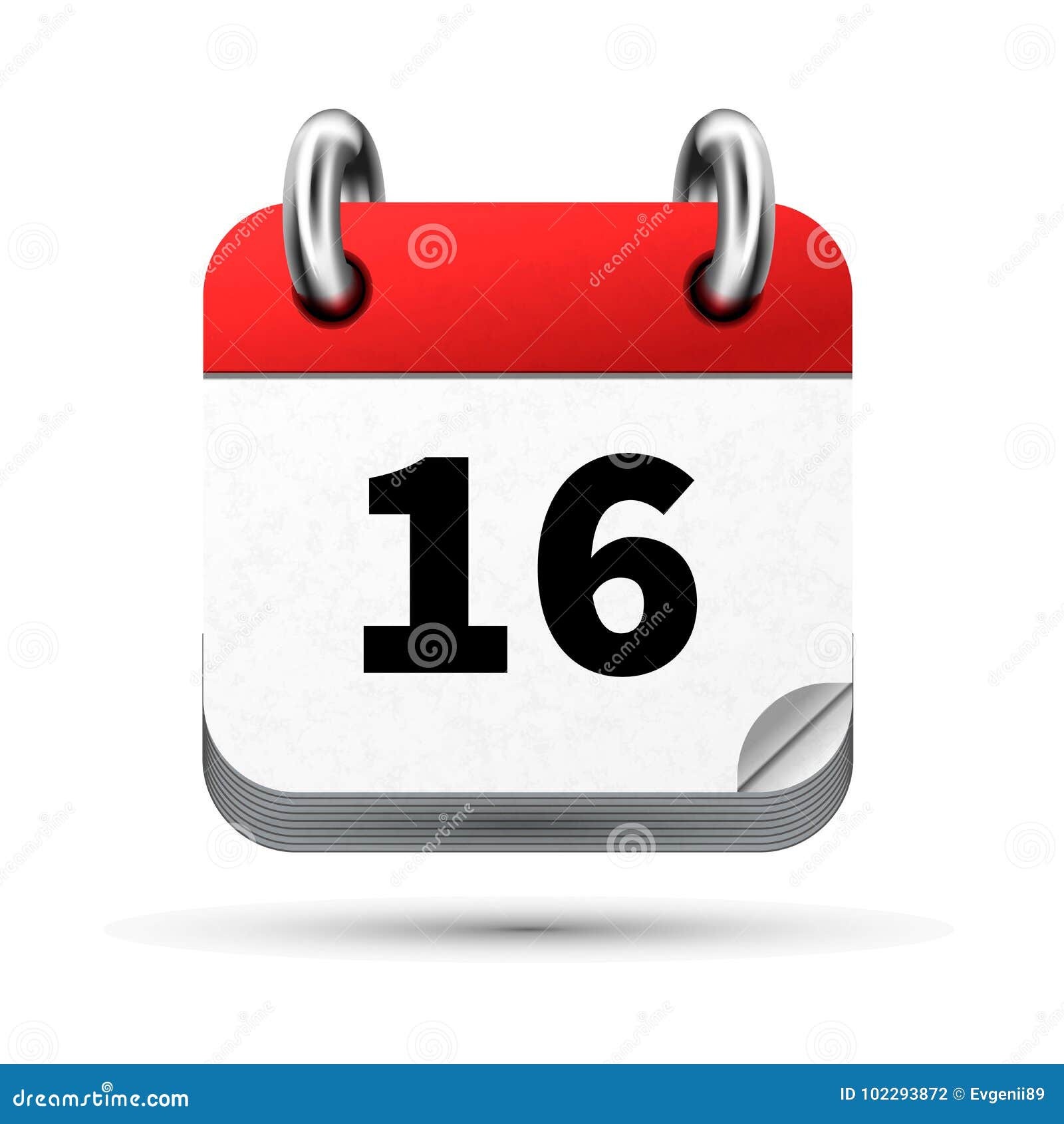 Bright Realistic Icon of Calendar with 16th Date Isolated on White ...