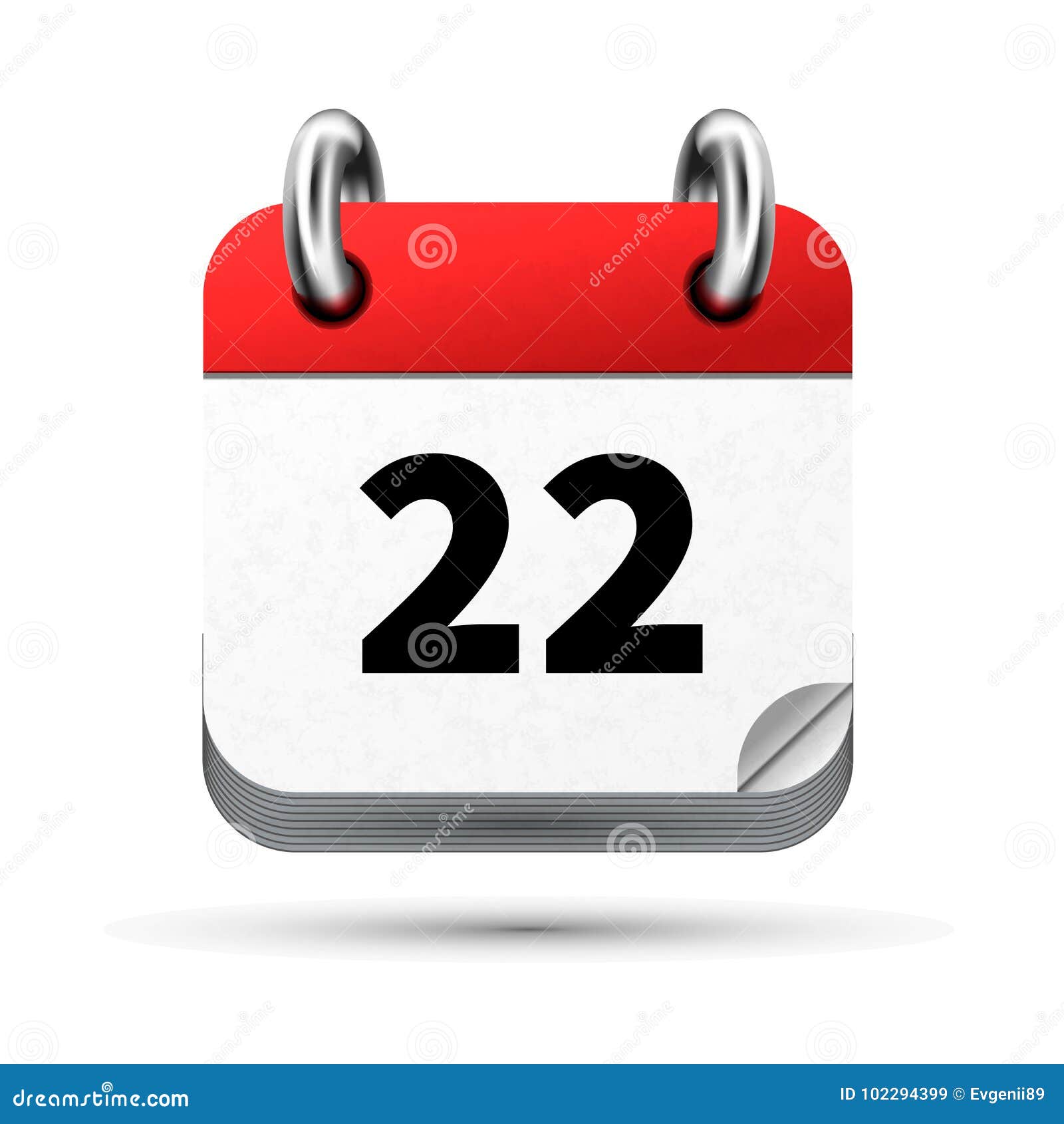 Bright Realistic Icon of Calendar with 22th Date Isolated on White ...