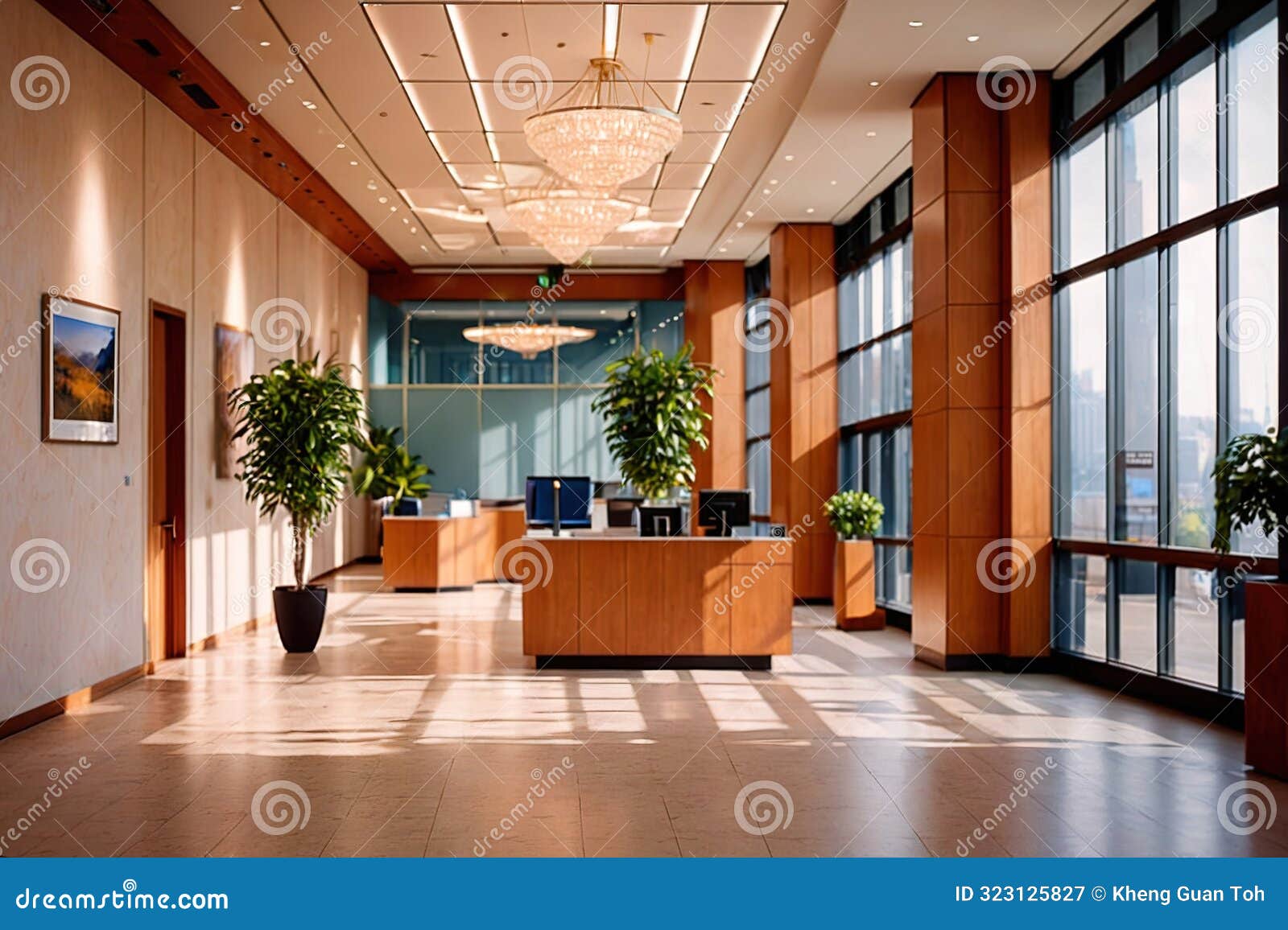 Bright Reception Waiting Room, Modern Office Building Interior Stock ...