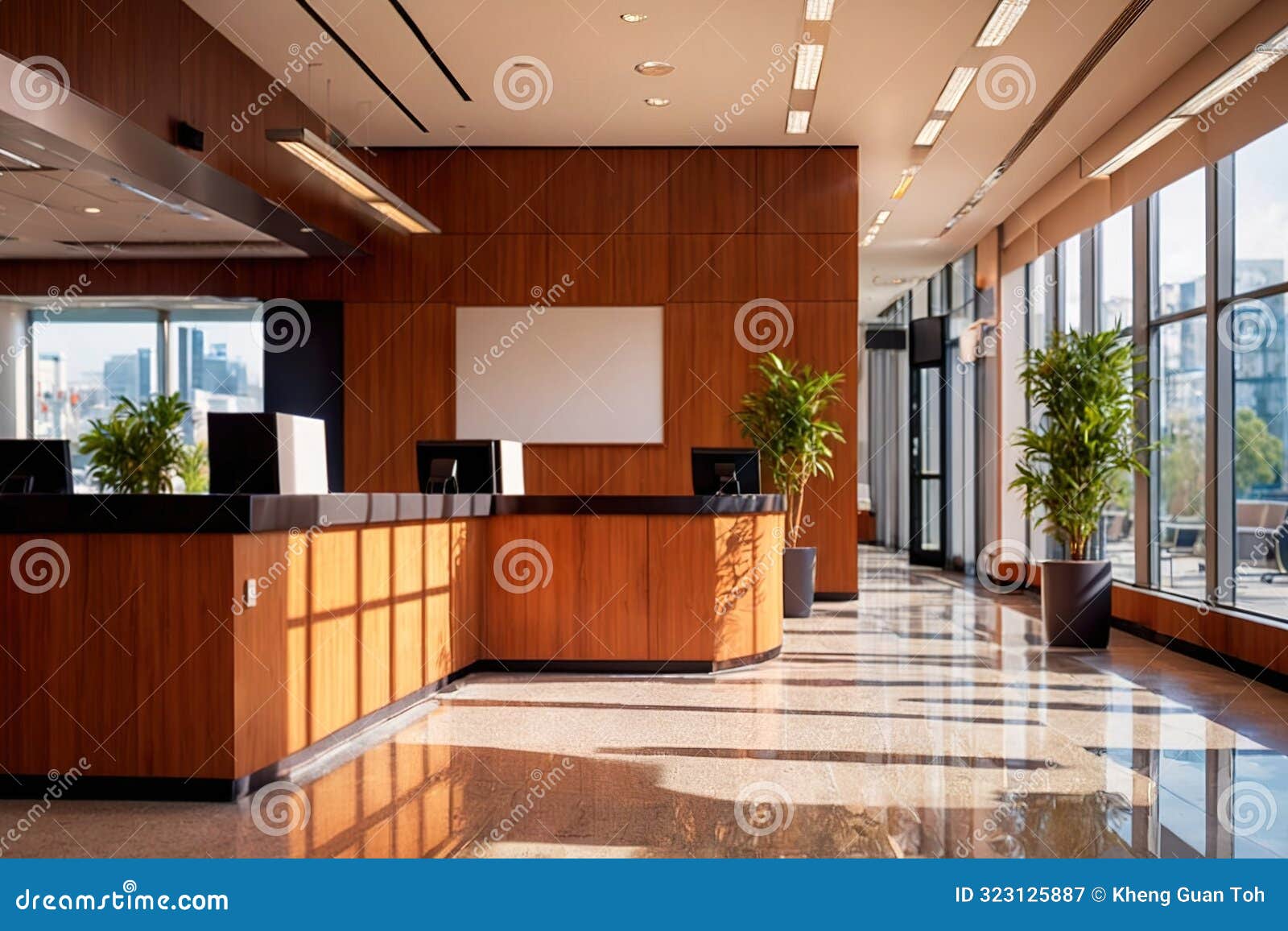 Bright Reception Waiting Room, Modern Office Building Interior Stock ...