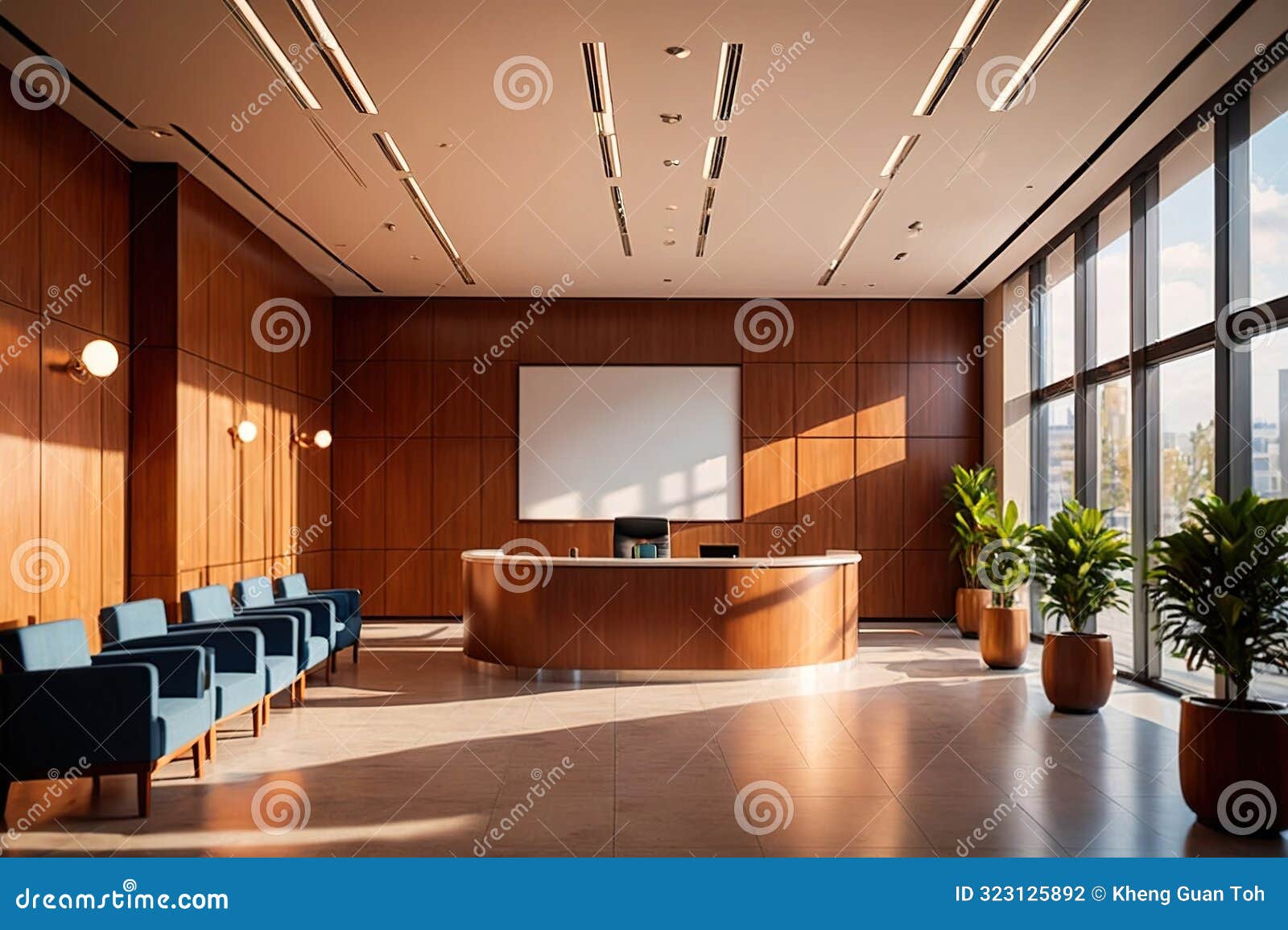 Bright Reception Waiting Room, Modern Office Building Interior Stock ...