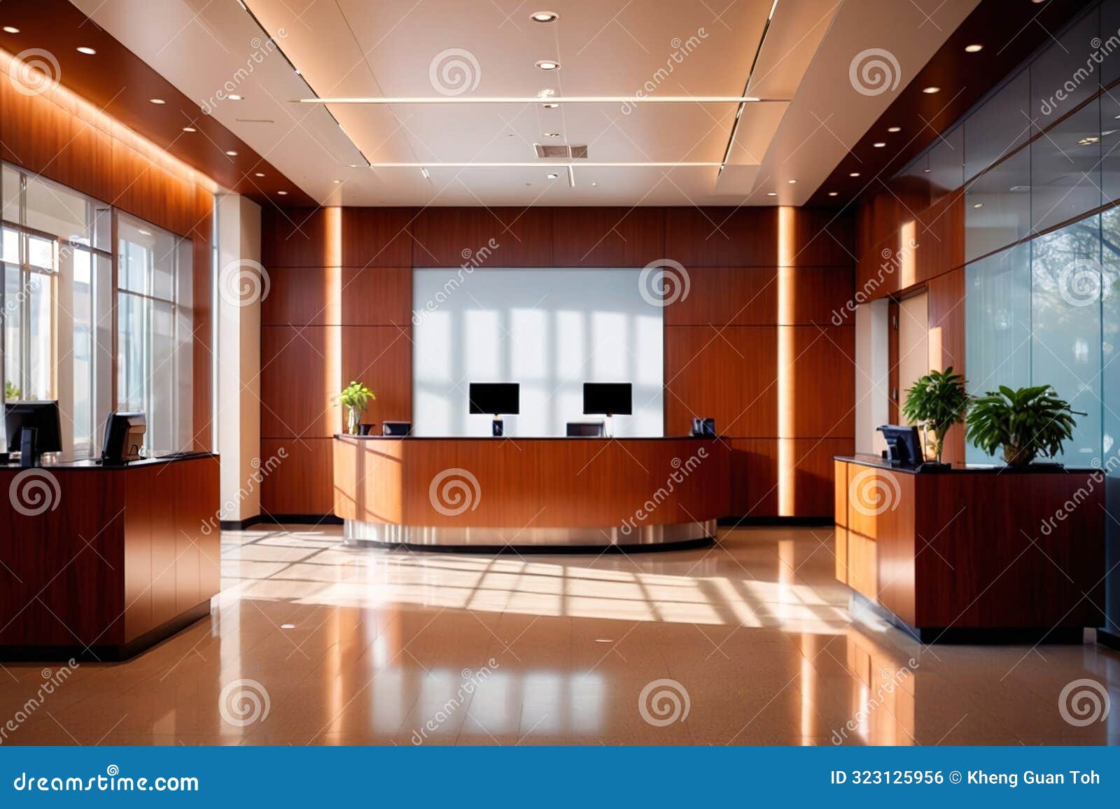 Bright Reception Waiting Room, Modern Office Building Interior Stock ...