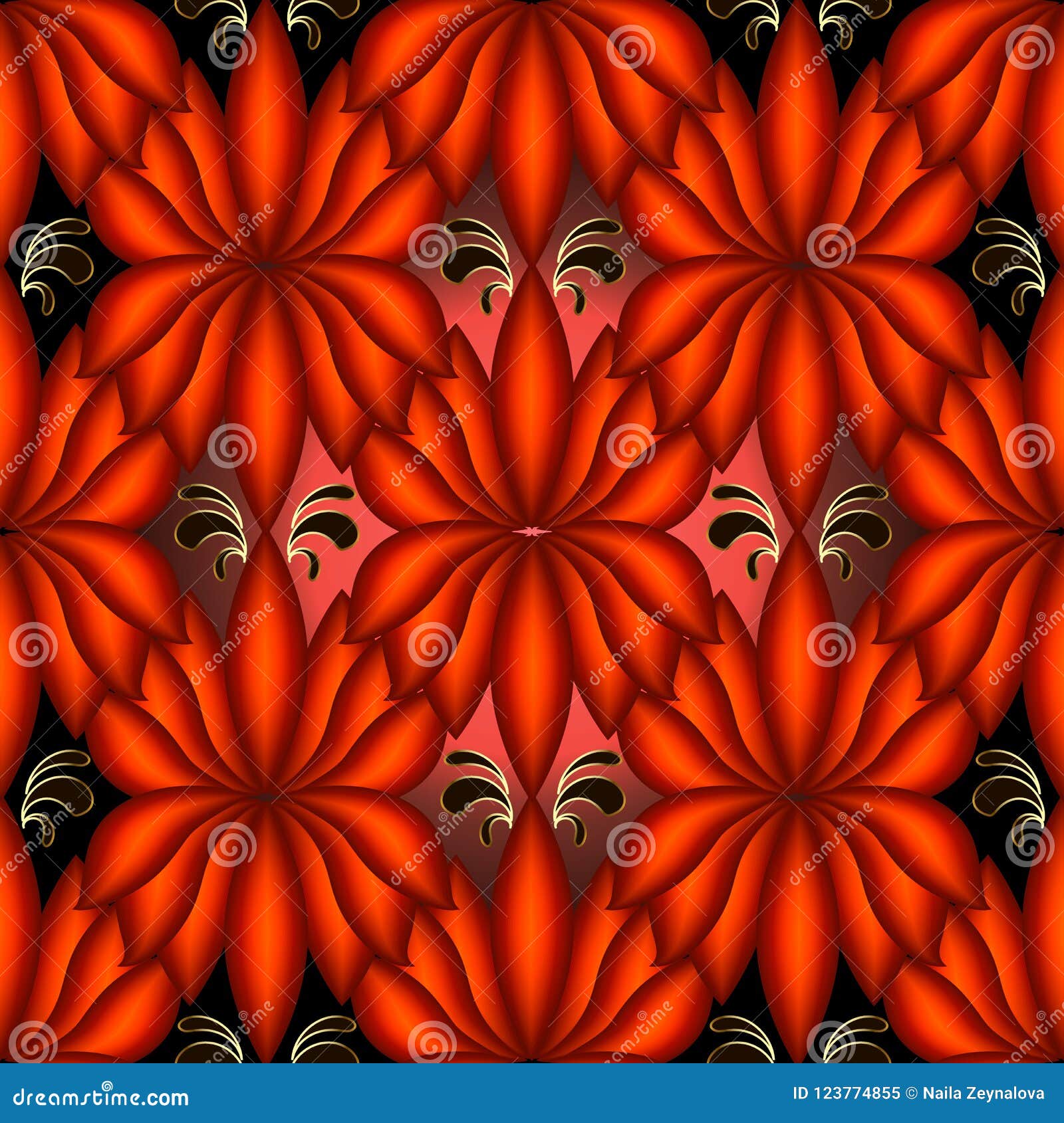 Bright Red Abstract 3d Paisley Vector Seamless Pattern. Stock Vector ...