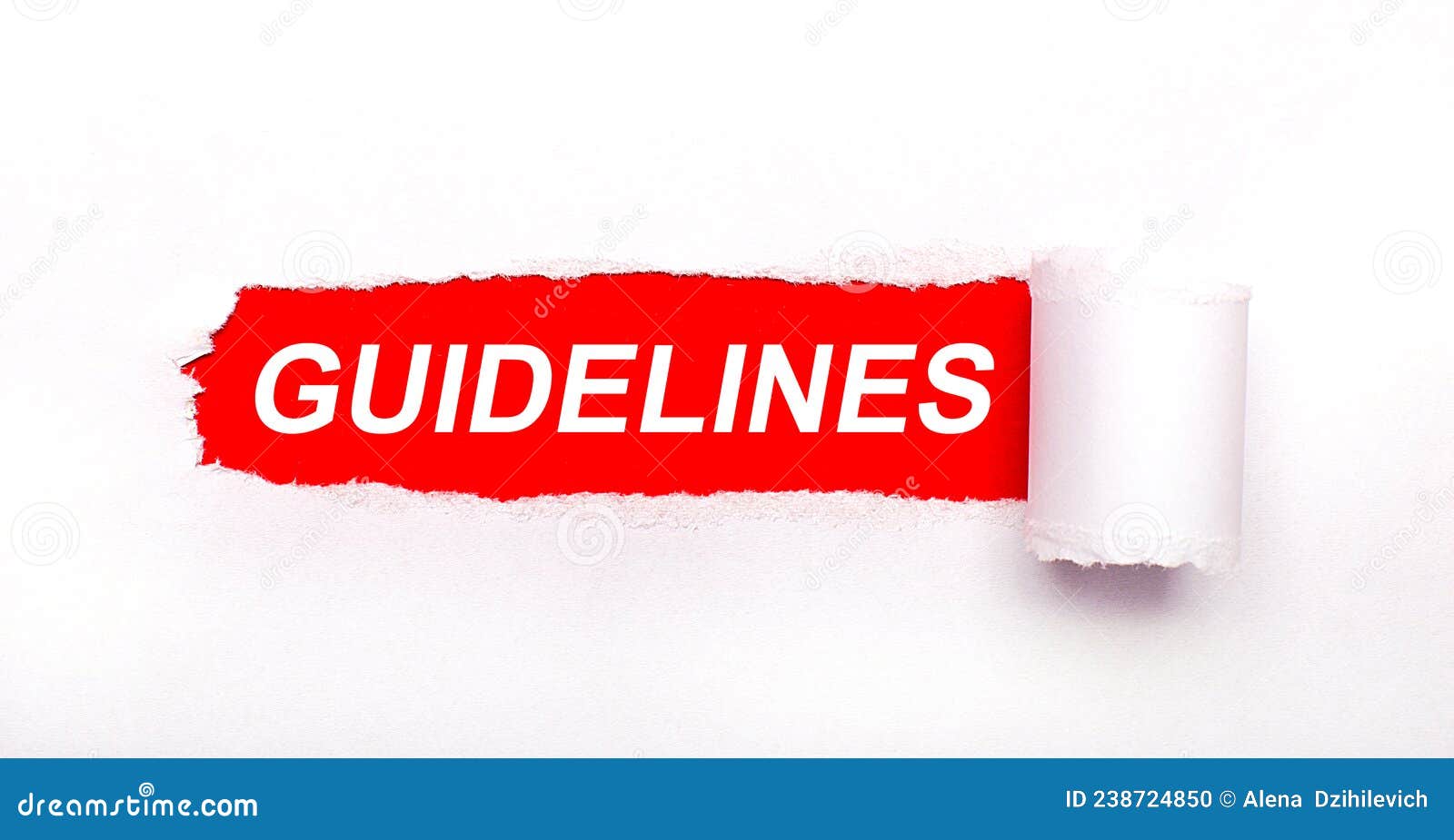 On a Bright Red Background, White Paper with a Torn Stripe and the ...