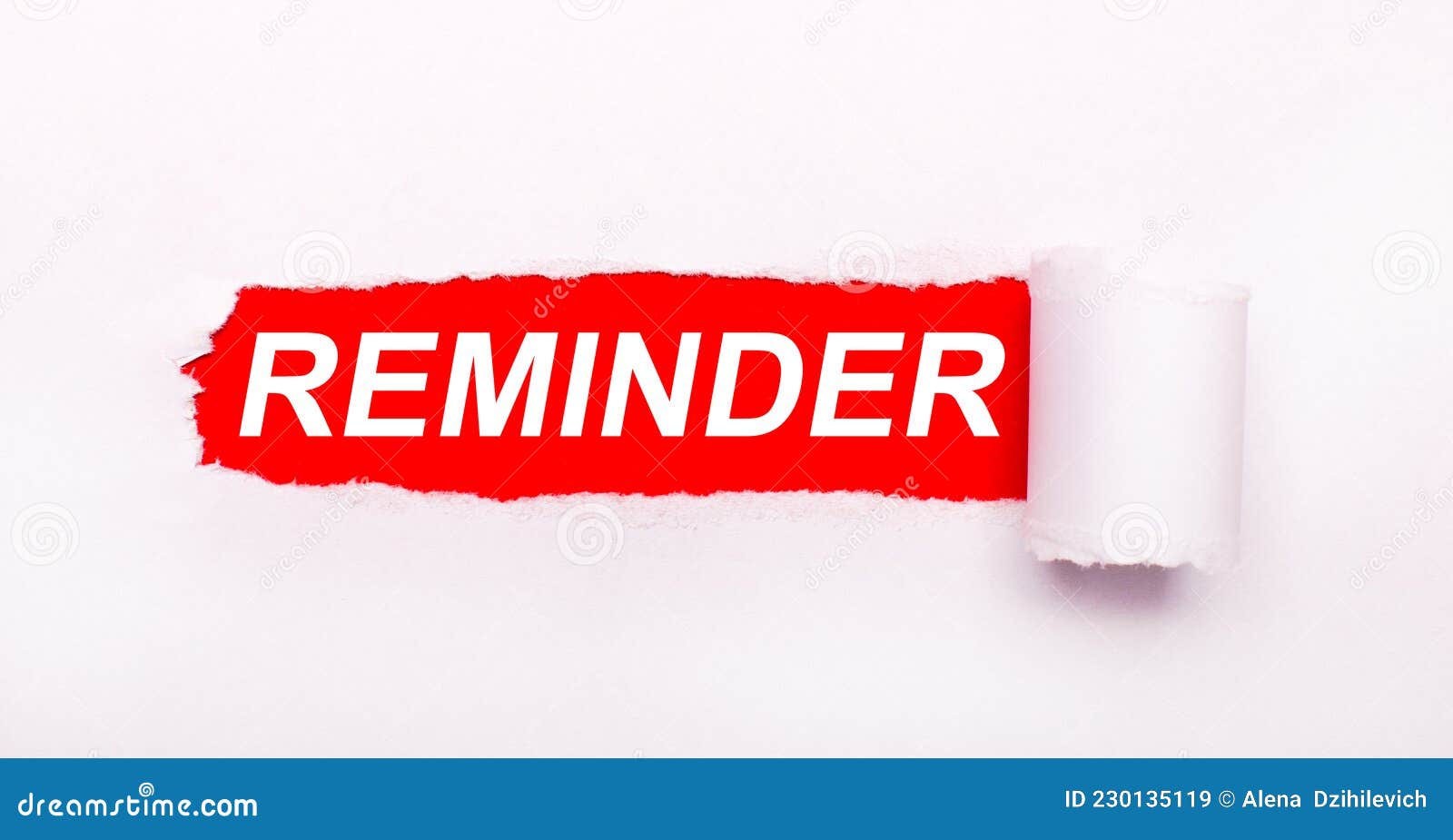 On a Bright Red Background, White Paper with a Torn Stripe and the ...