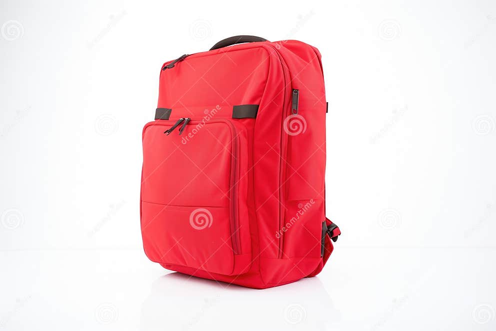 Bright Red Backpack Upright on White Backdrop Stock Image - Image of ...