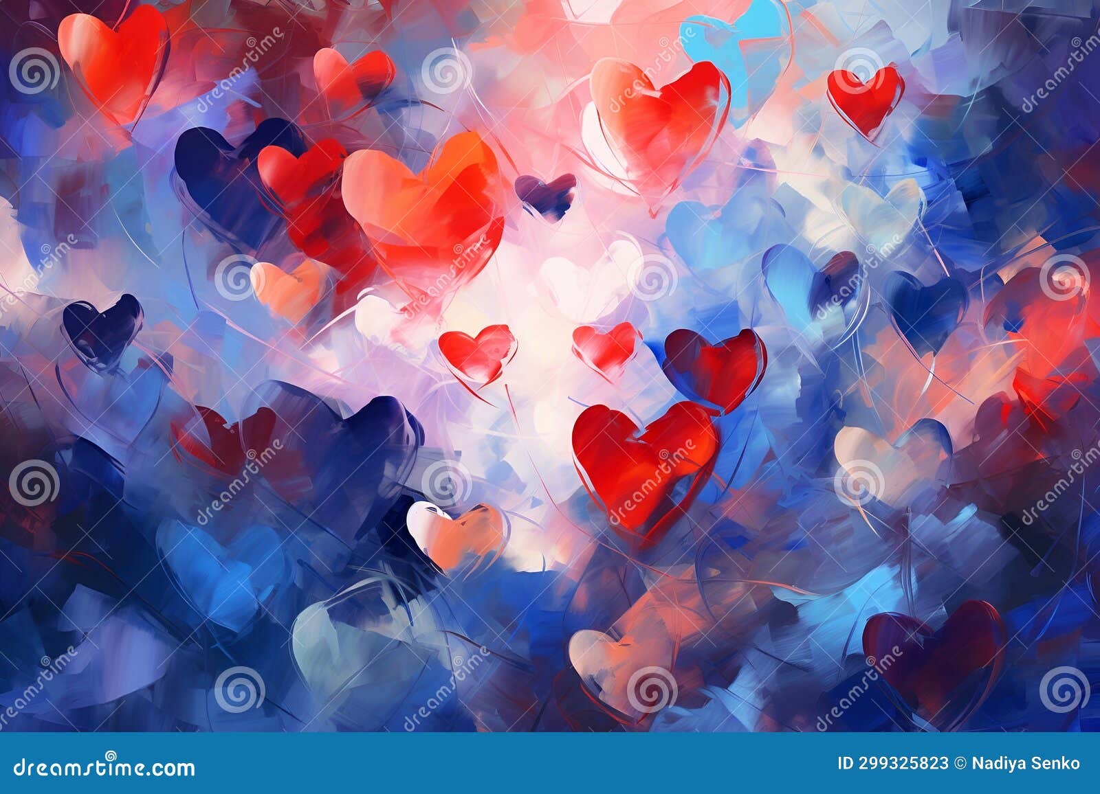 Bright Red and Blue Background with Hearts Stock Image - Image of card ...