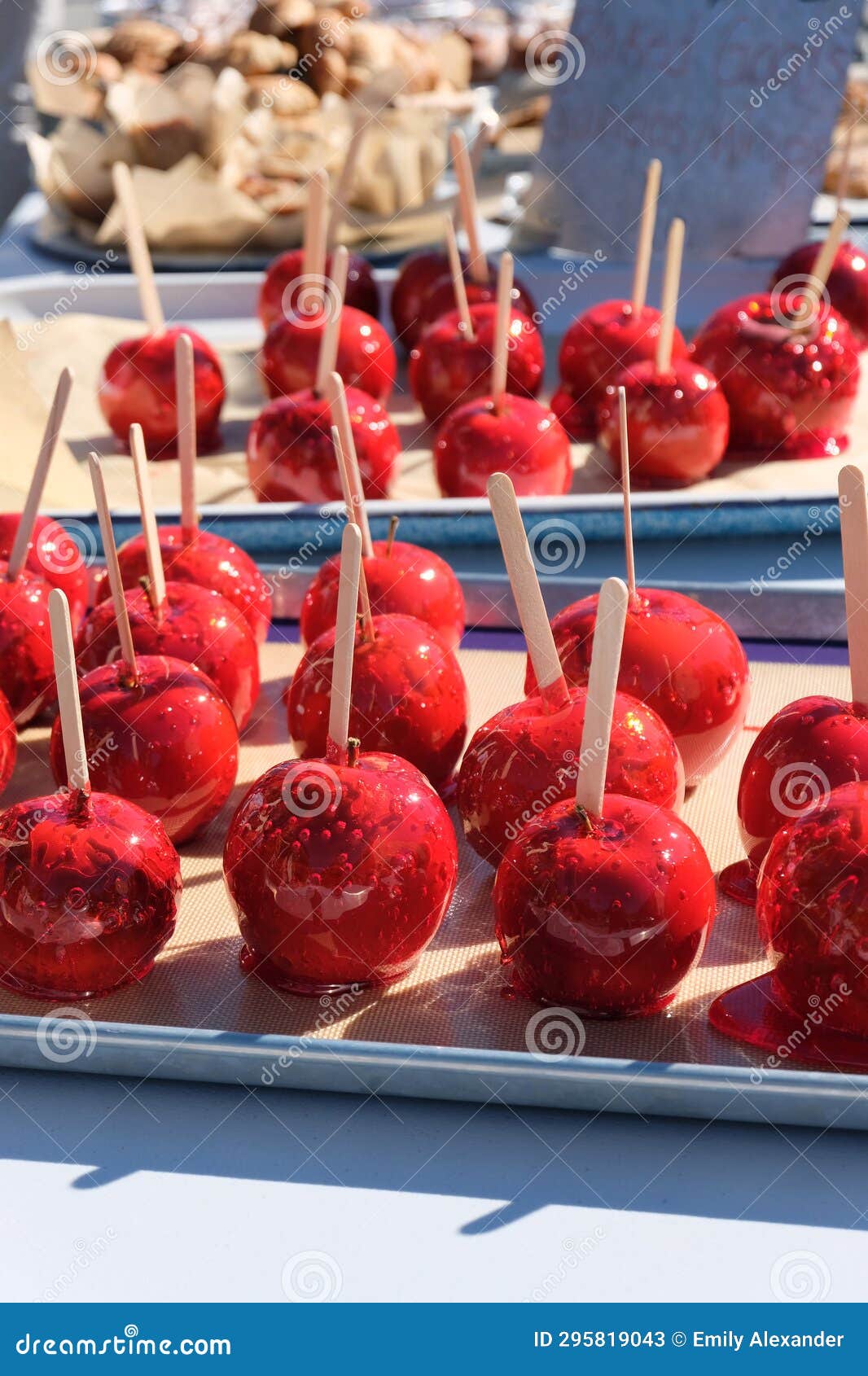 Shiny Bright Red Candy Apples Stock Image - Image of sweetness, sticks ...