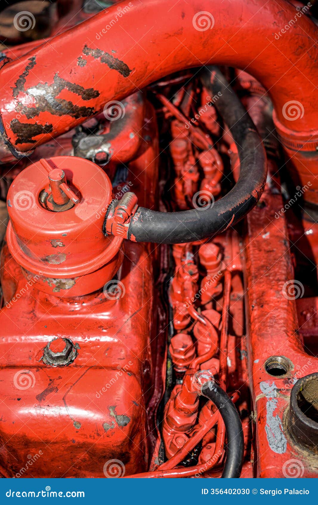 Red Painted Engine Close Up with Details Stock Photo - Image of iron ...
