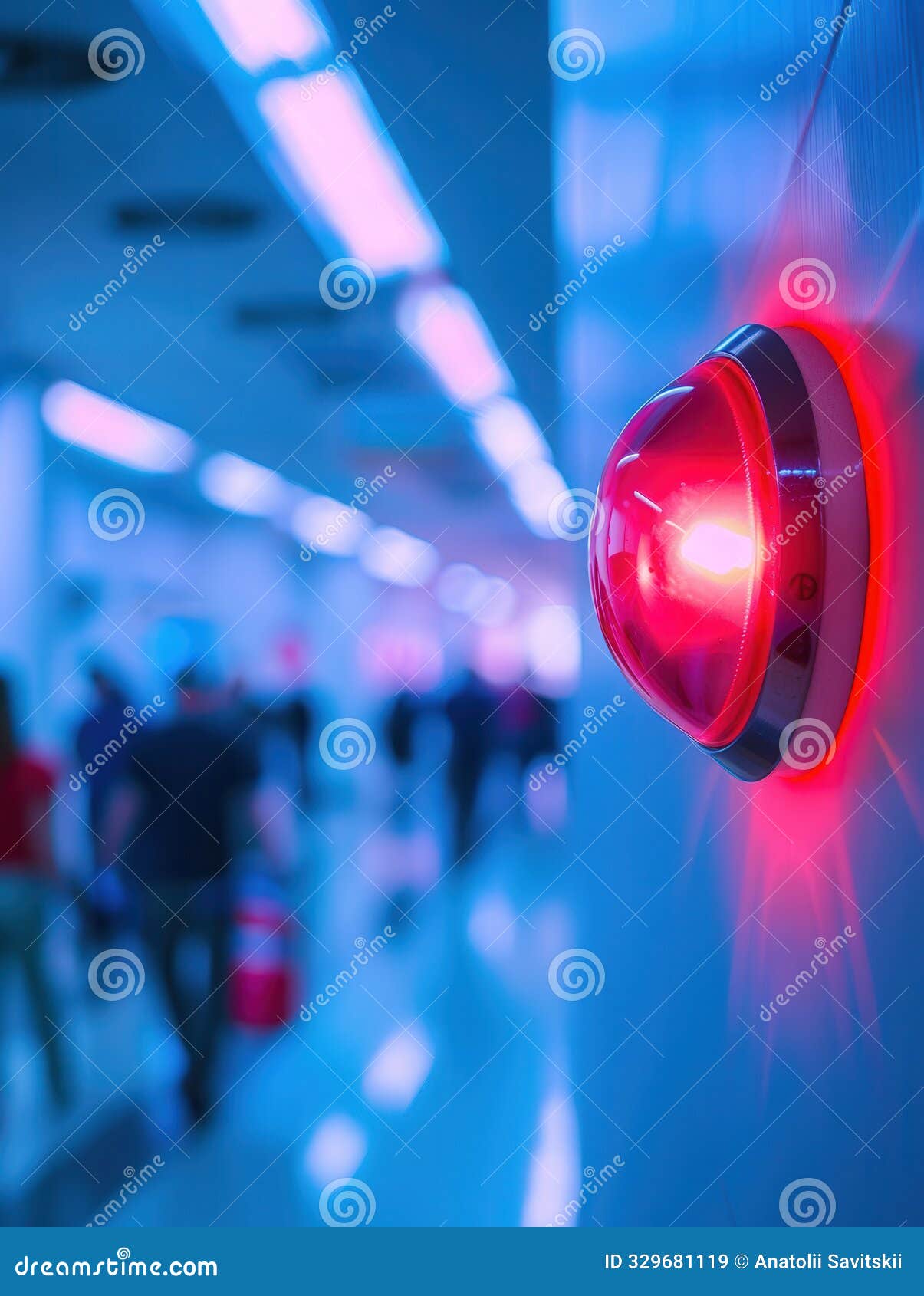 A Bright Red Fire Alarm with a Flashing Light and Button is Mounted on ...