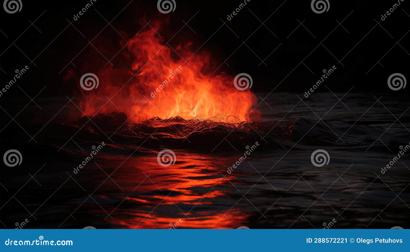 A Bright Red Fire is Coming Out of the Water at Night Stock Image ...