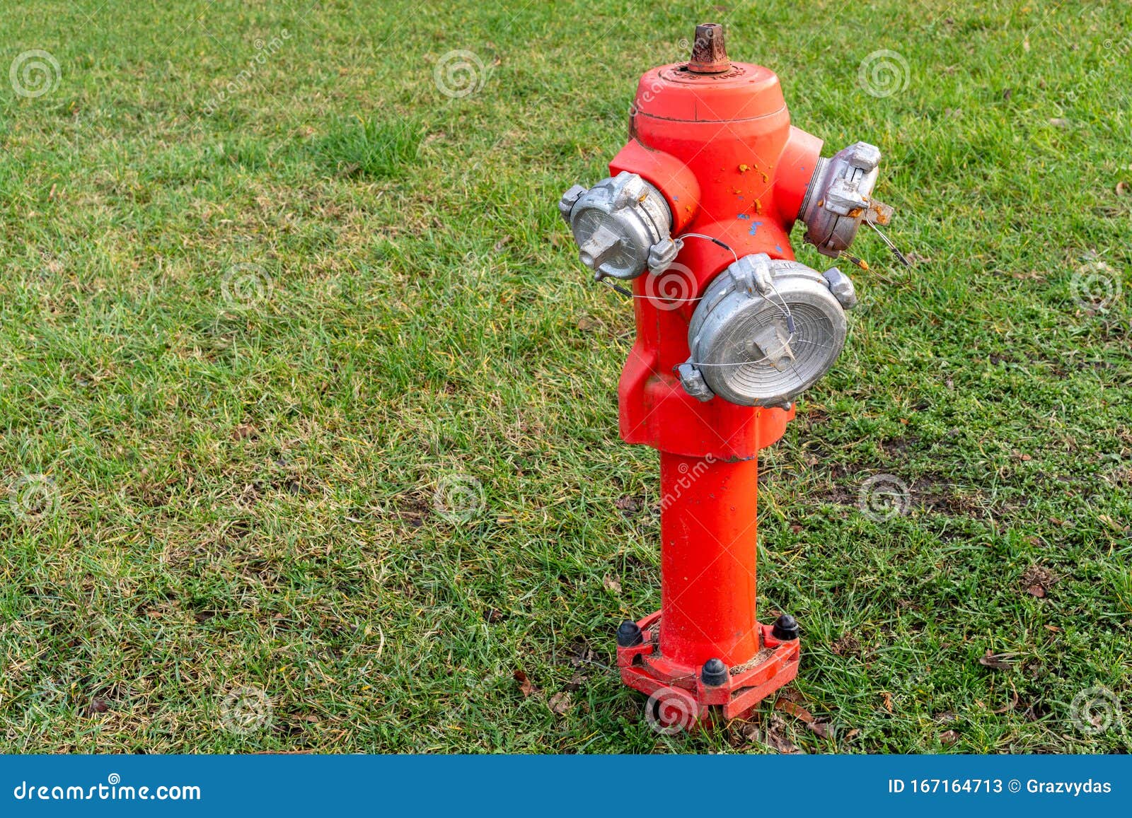 Red Fire Hydrant Stands on a Green Lawn Stock Image - Image of ...