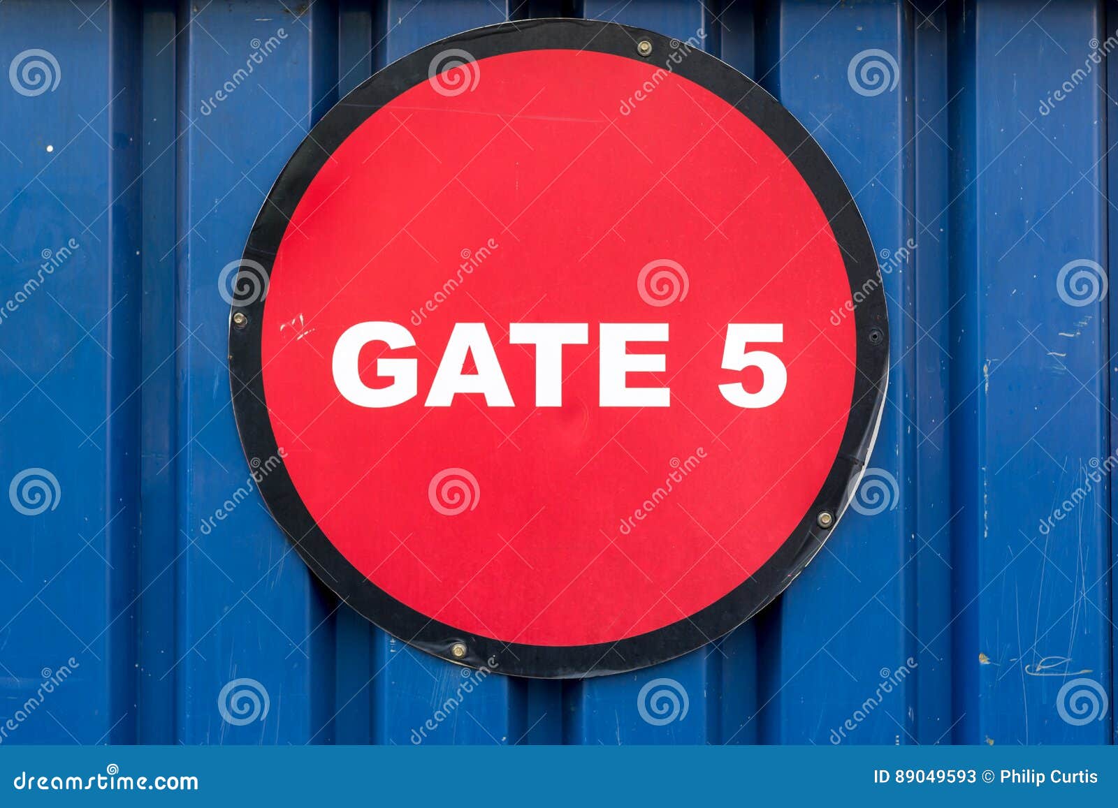 Bright red Gate No 5 sign stock image. Image of wall - 89049593