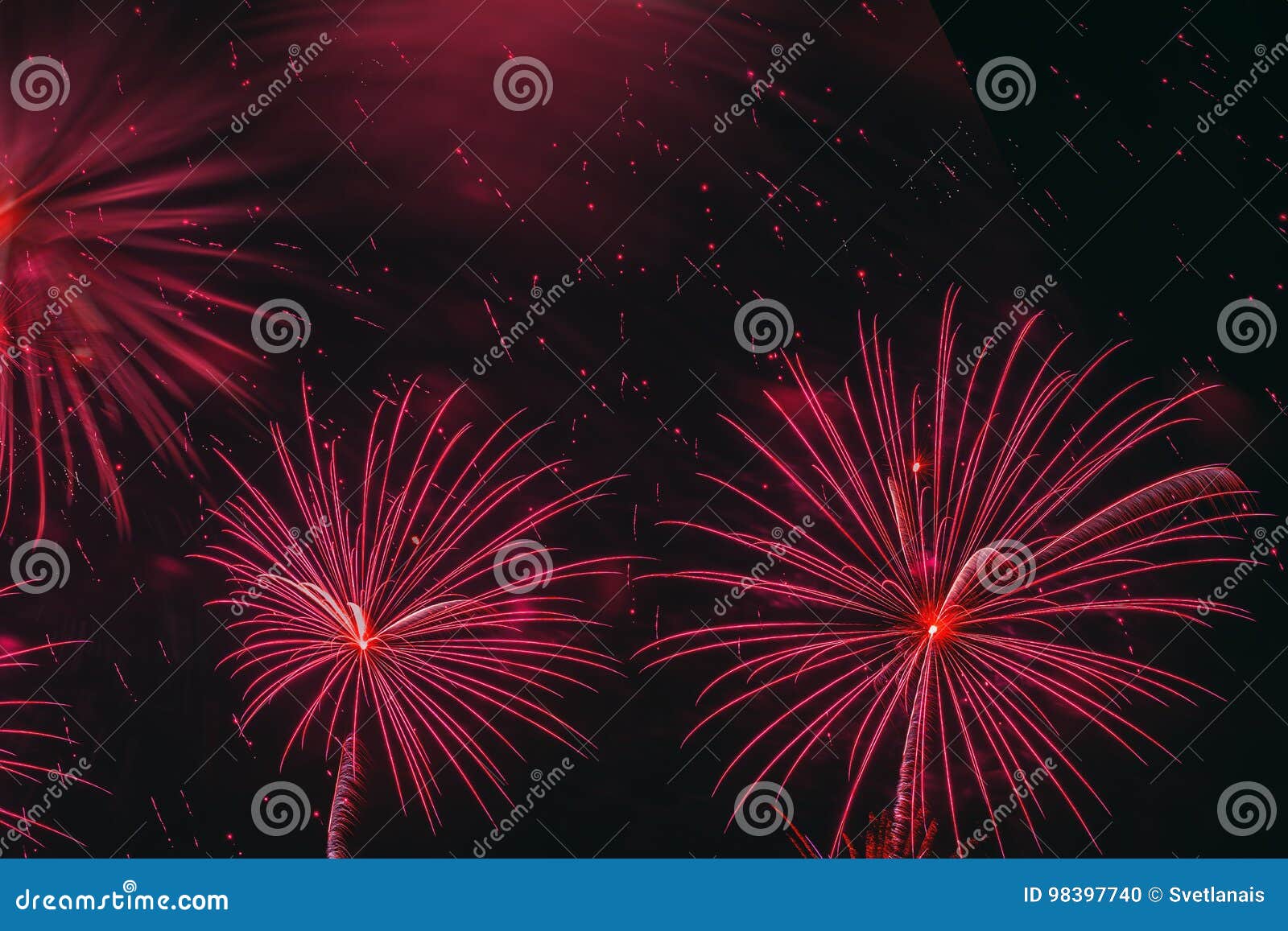 Bright Red Glowing Spheres And Flickering Stars Fireworks Elegant