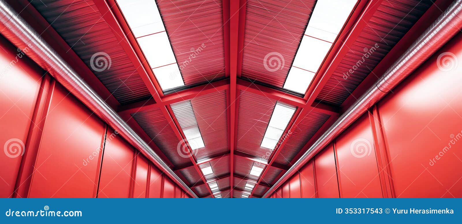 Bright Red Industrial Ceiling Beams and Sleek Air Ducts Create a ...