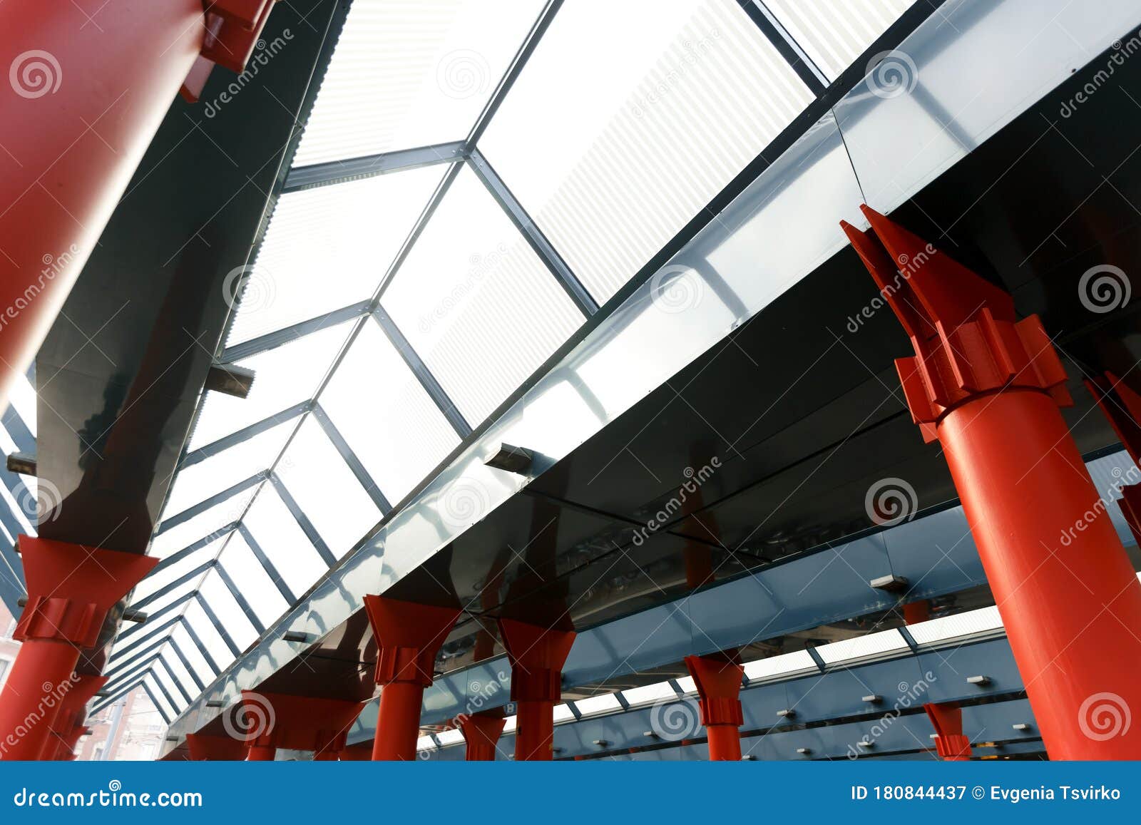 Milan, Italy, March 2020. Bright Red Iron Poles and a Transparent ...