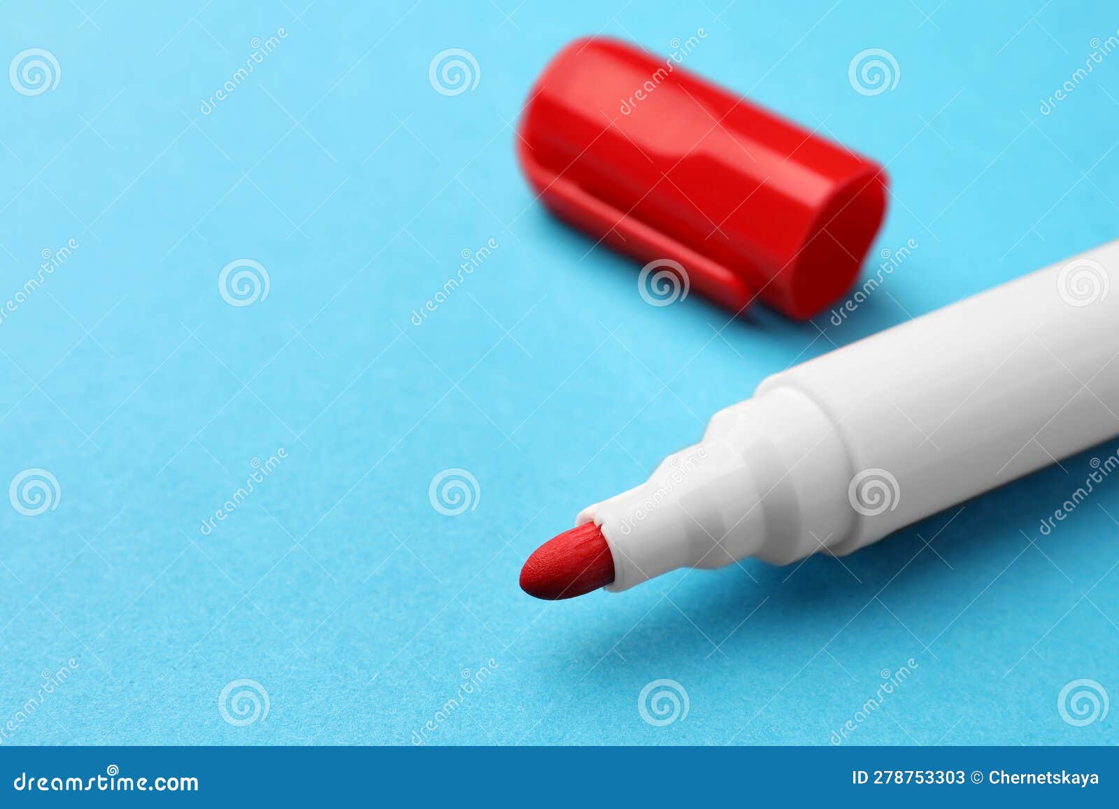 Bright Red Marker on Light Blue Background, Closeup. Space for Text ...