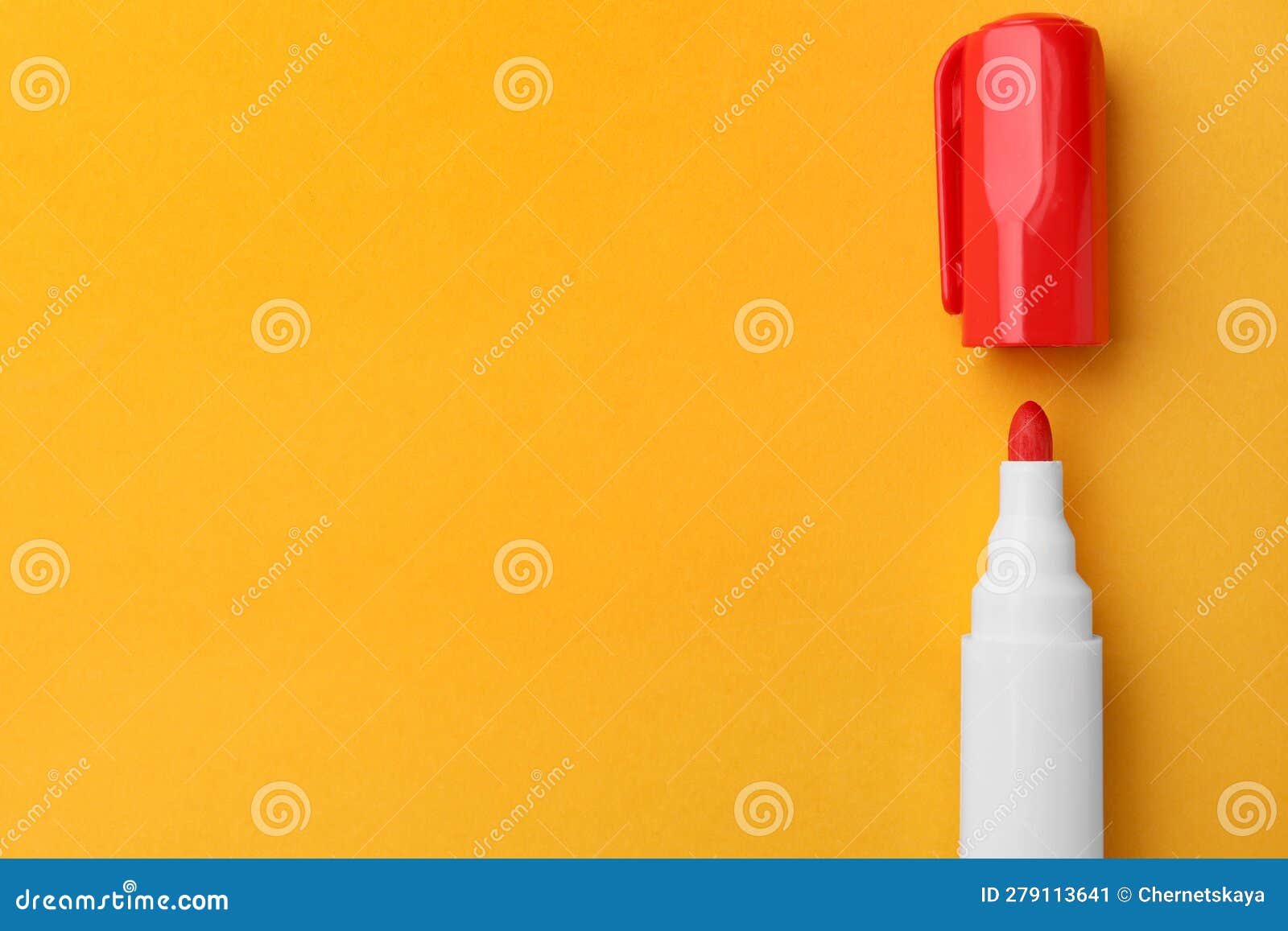 Bright Red Marker on Orange Background, Flat Lay. Space for Text Stock ...