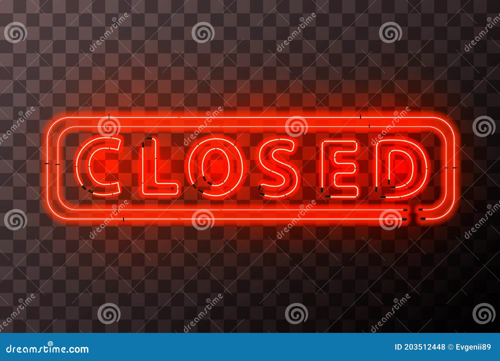 Bright Red Neon Closed Sign with Rectangle Frame on Transparent Stock ...