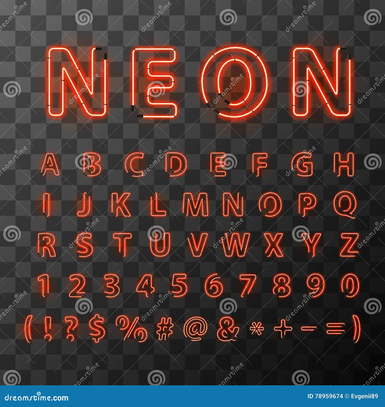 Bright Red Neon Letters Font on Transparent Background. Stock ...