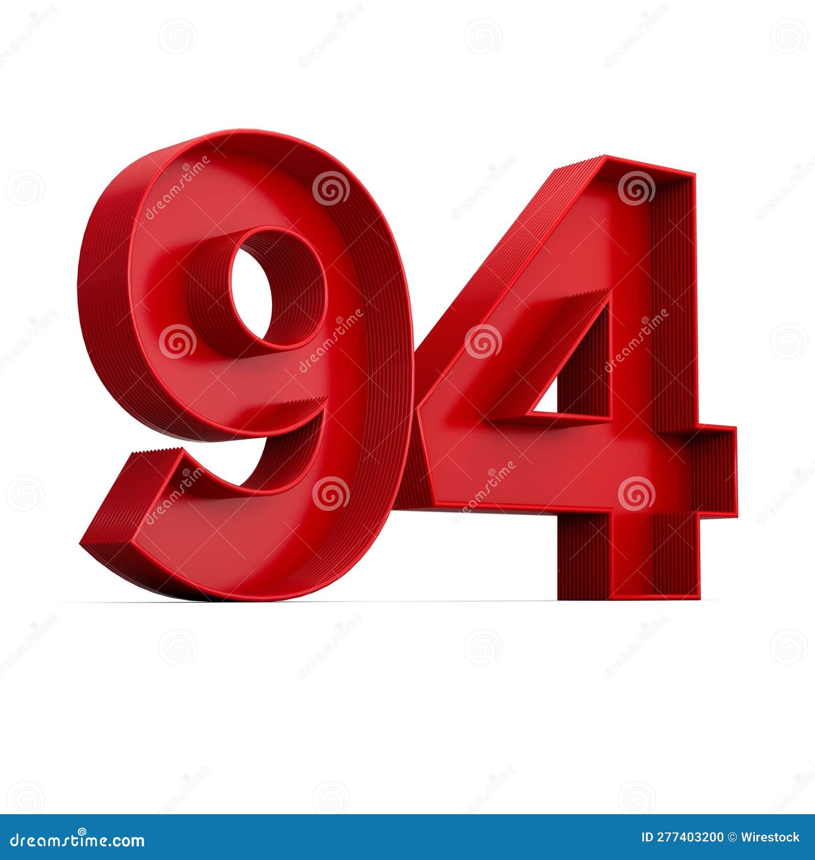 Bright Red Number 94 Isolated on White Background Stock Photo - Image ...