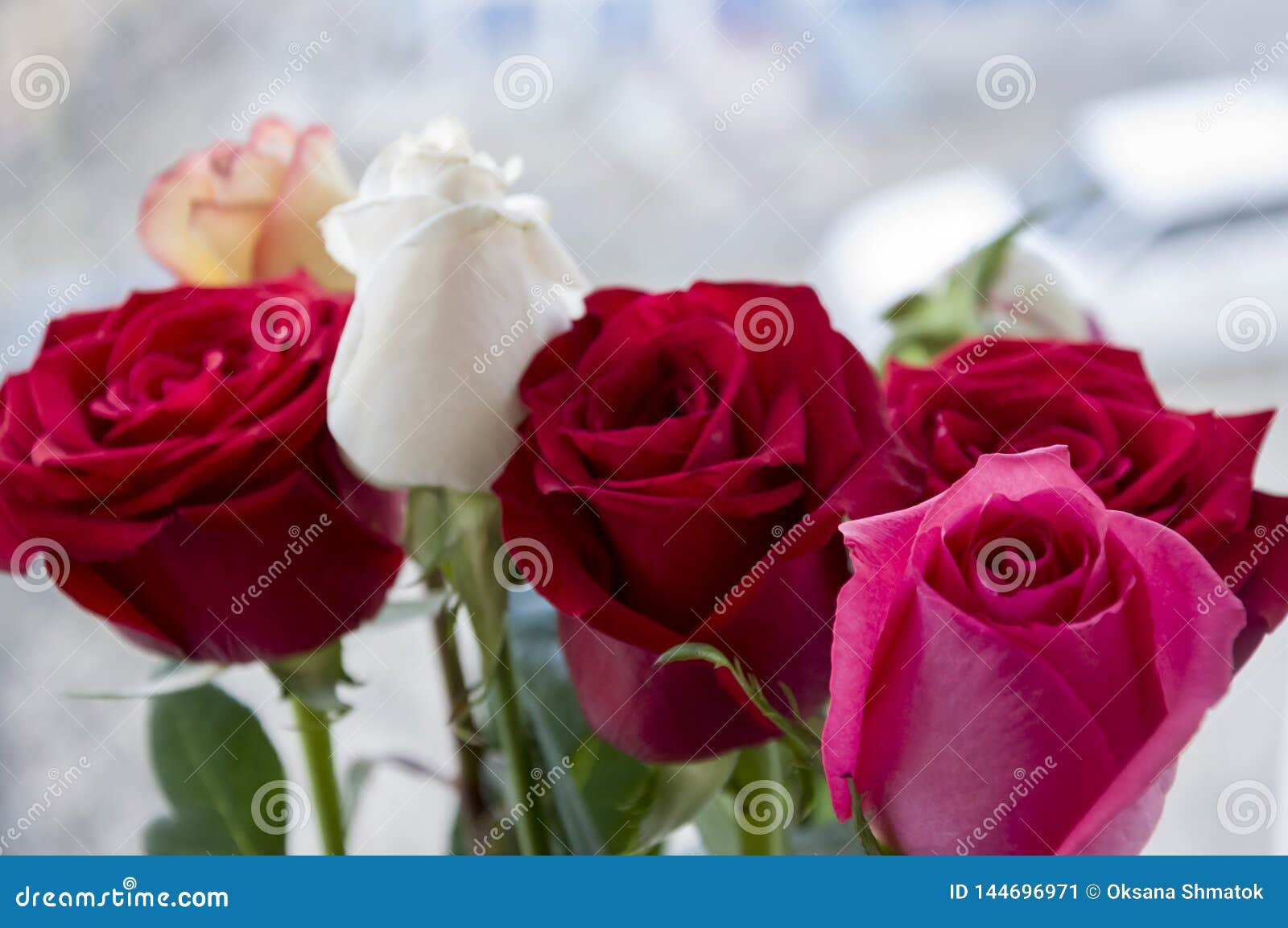 Bright Red, Orange, Pink and White Roses in the Bouquet Stock Image ...