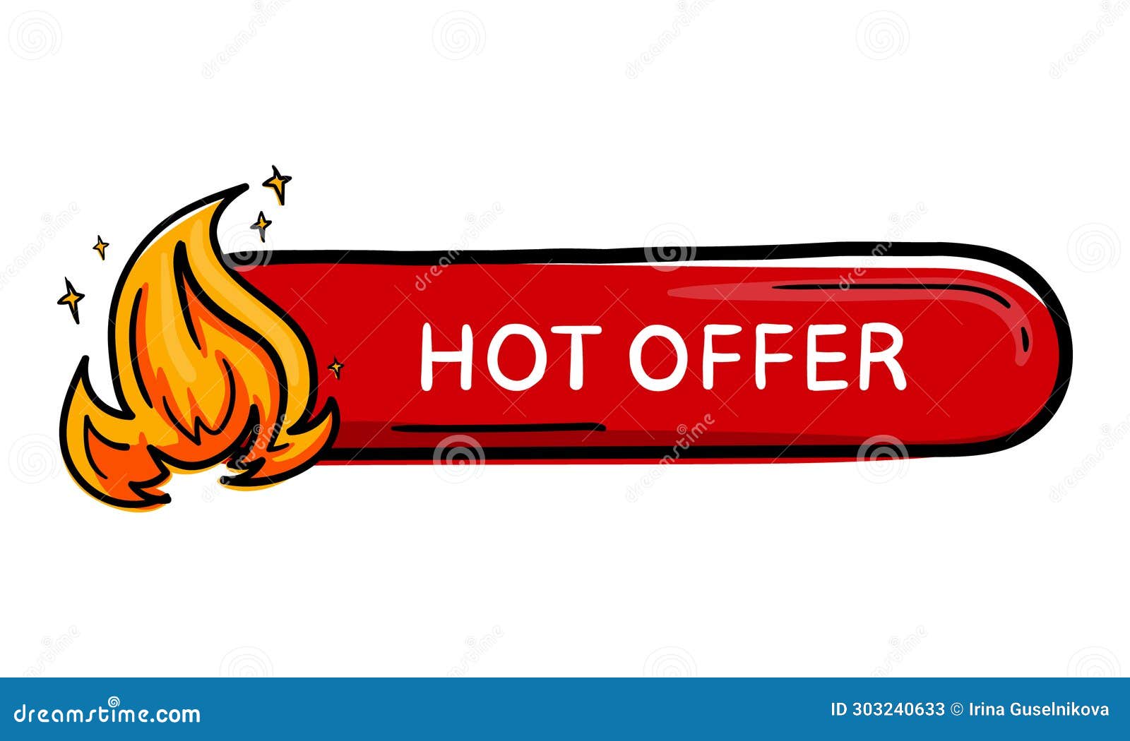 Bright Red Oval Sticker Button for Design Doodle Hand Drawn with Fire ...