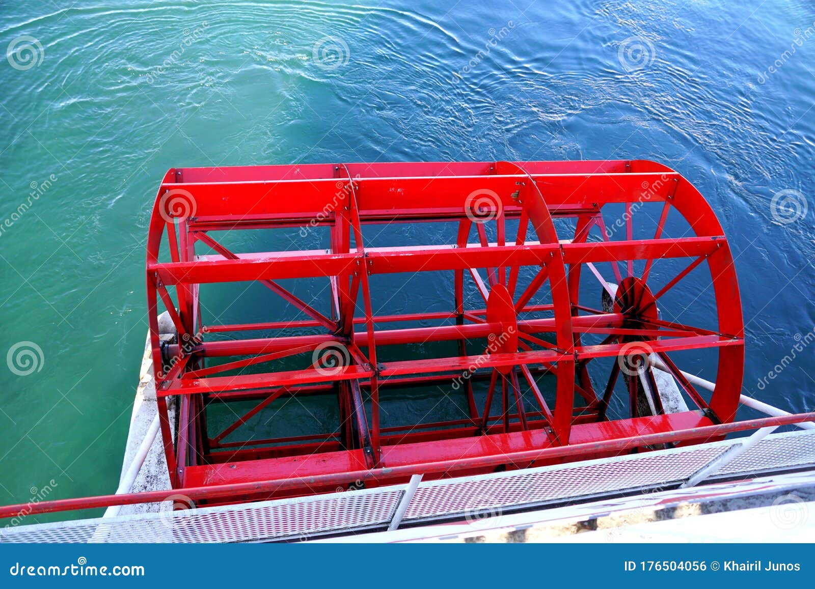 A Bright Red Paddle Wheel from a Boat on a Lake Stock Photo - Image of ...
