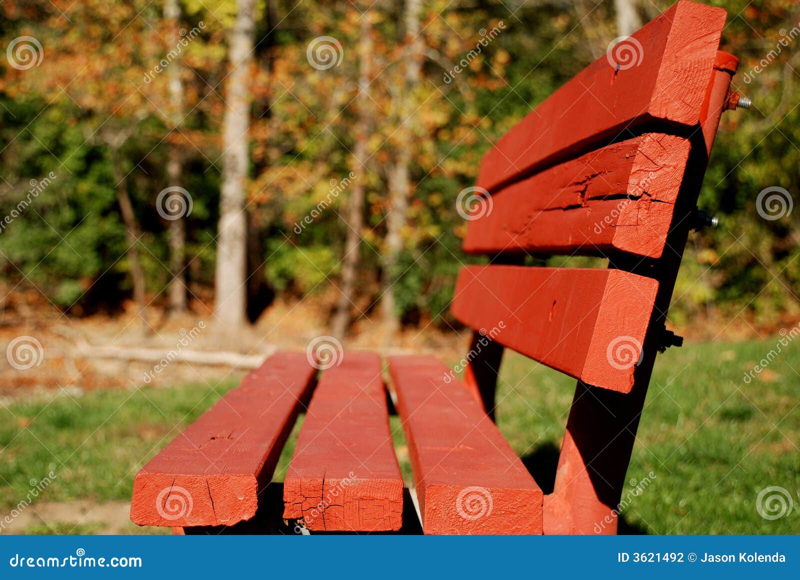 Bright Red Park Bench stock photo. Image of side, resting - 3621492