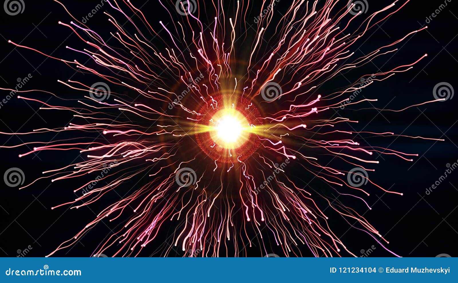 Bright Red Particles with Streams Collide and Create Explosion with ...