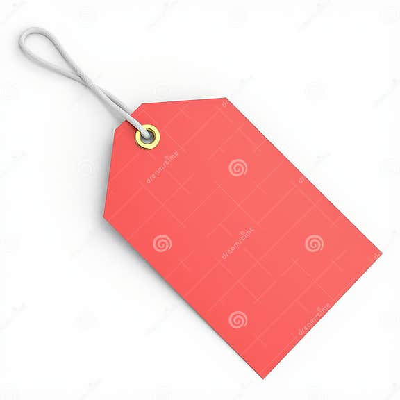 A Bright Red Price Tag with a White String, Isolated on a White ...