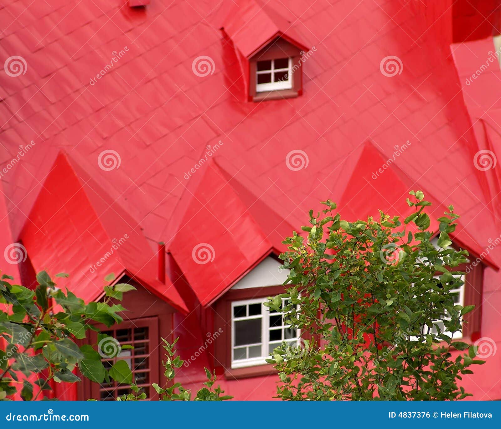 Bright Red Roof with Gables Stock Photo - Image of bright, windows: 4837376
