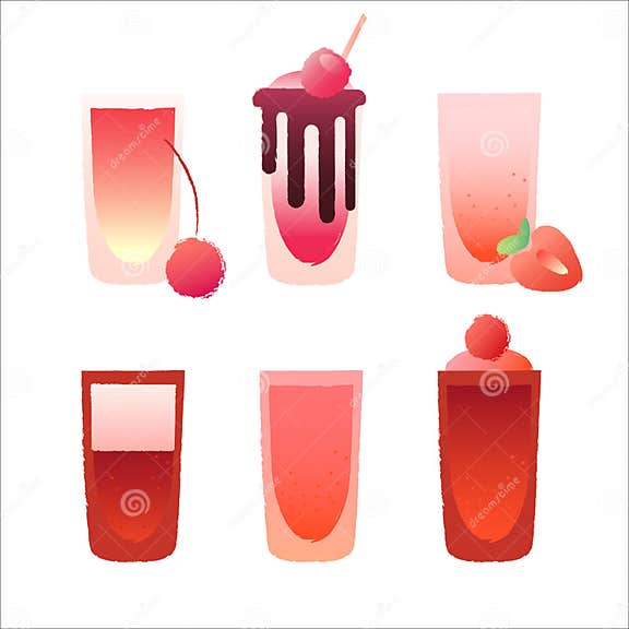 Bright Red Set of Drinks Shot Glass. Vector Image with Texture and ...