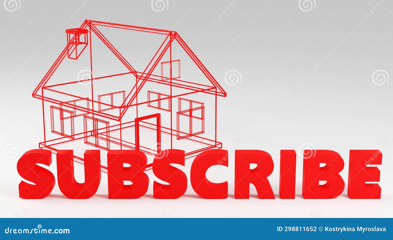 Bright Red Sign Subscribe with Red Wireframe House Minimal Concept 3D ...