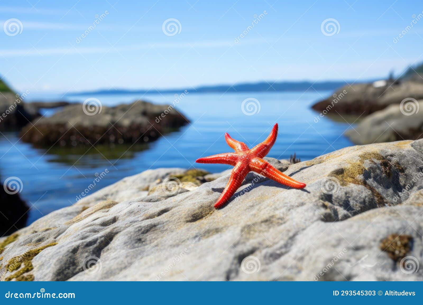 A Bright Red Starfish on a Rock by the Ocean Stock Image - Image of ...